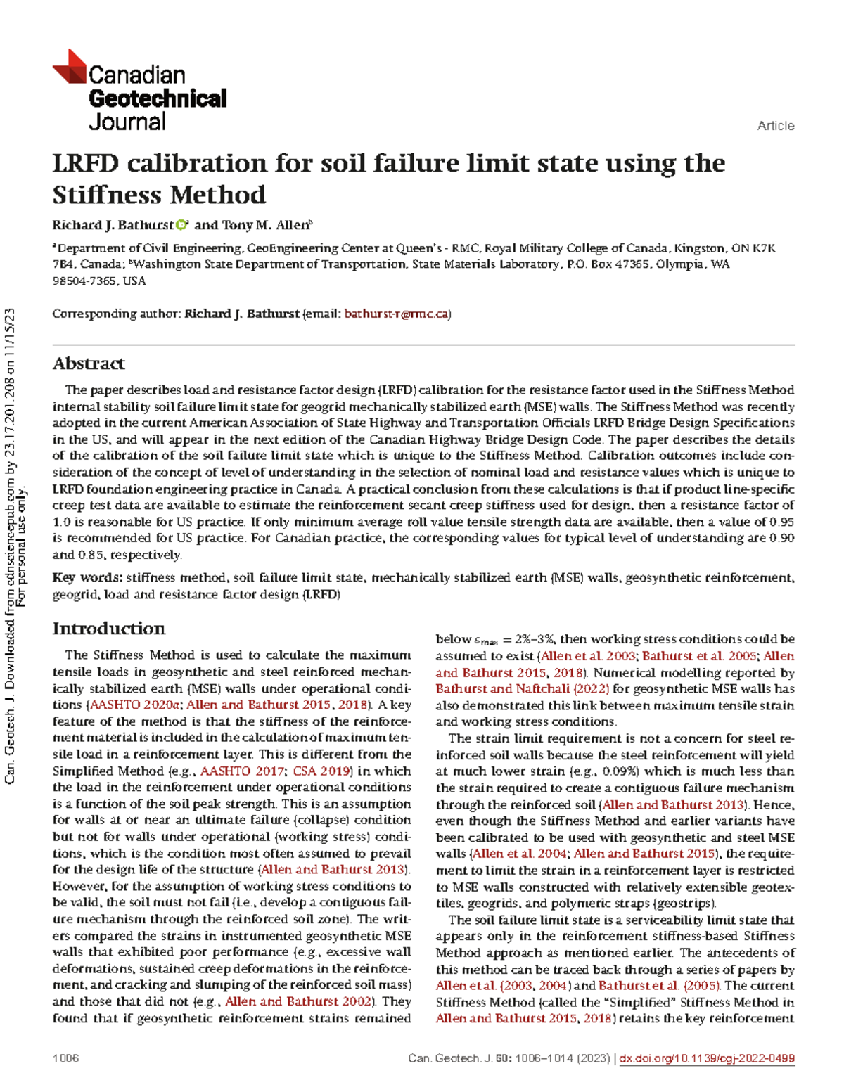 LRFD calibration for soil failure limit state using the Stiffness ...