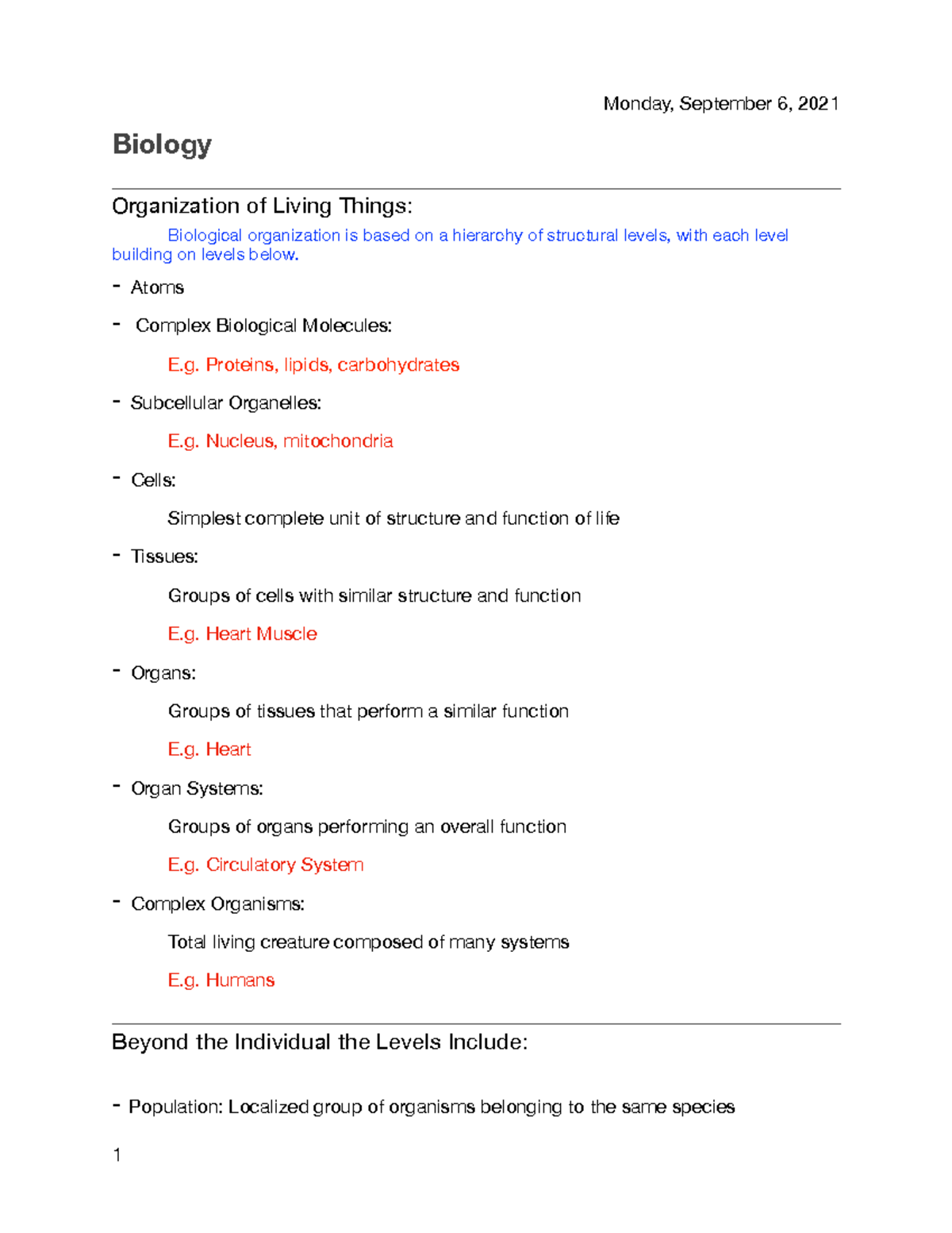 Biology Notes for social science program - Biology Organization of ...