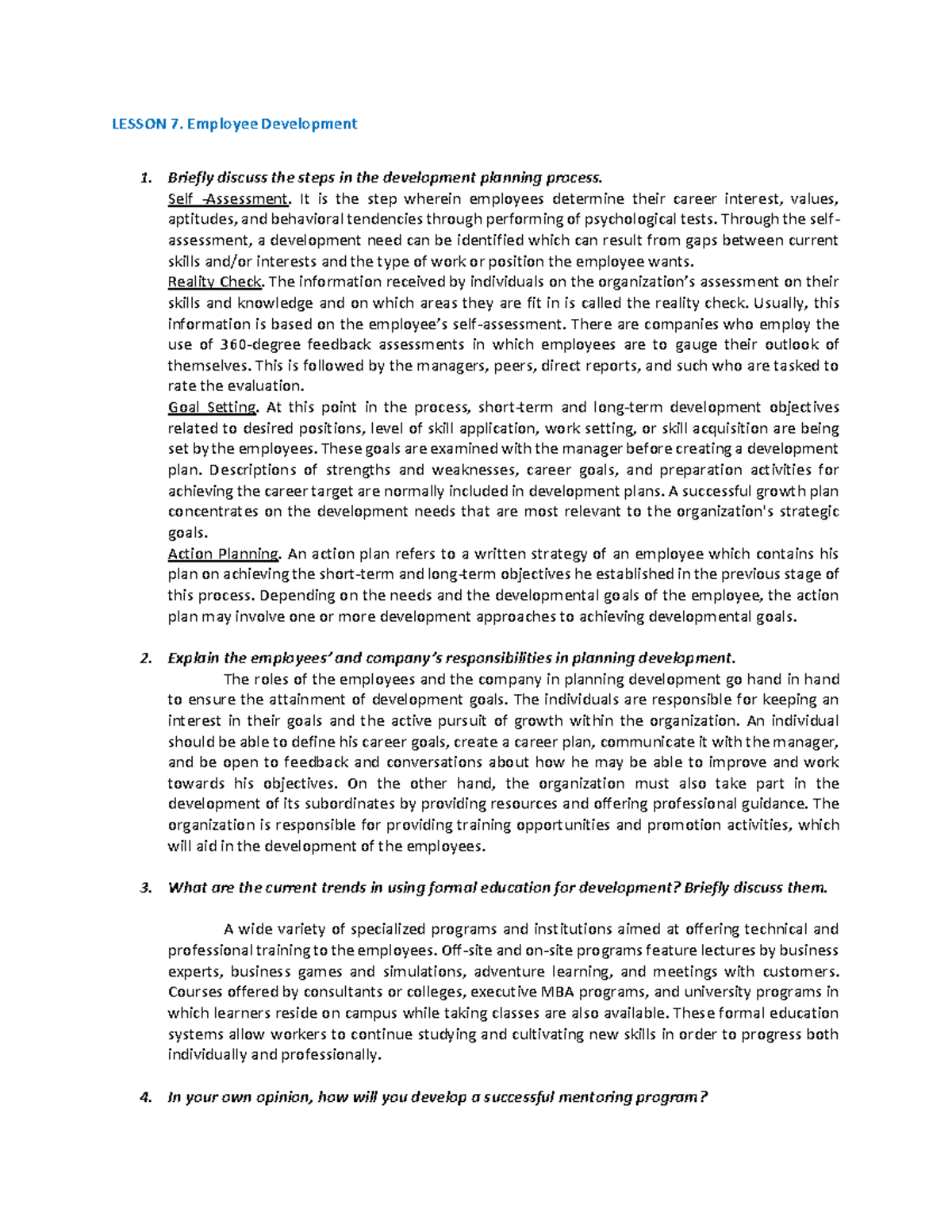 Employee Development - Human Resource Management Topics - LESSON 7 ...