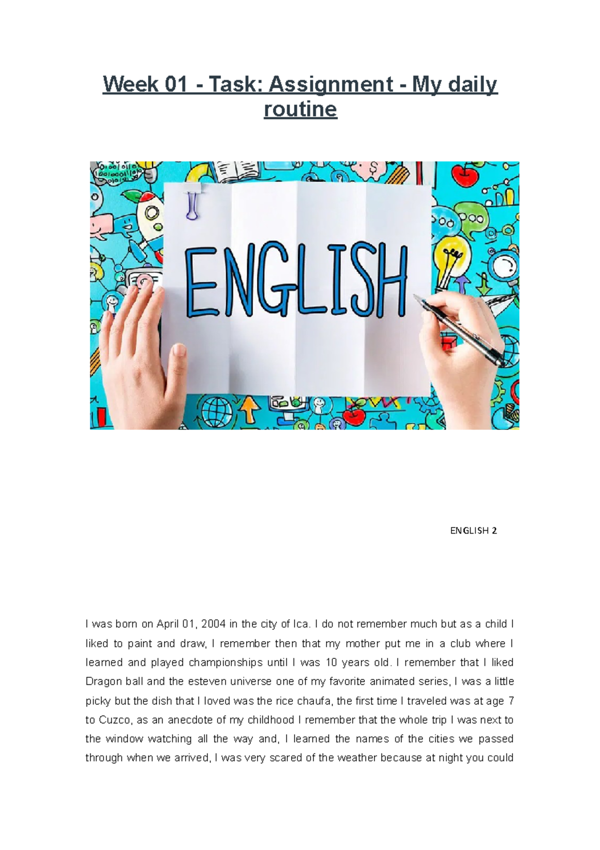 Ingles 3 - friffie wfi - Week 01 - Task: Assignment - My daily routine ...