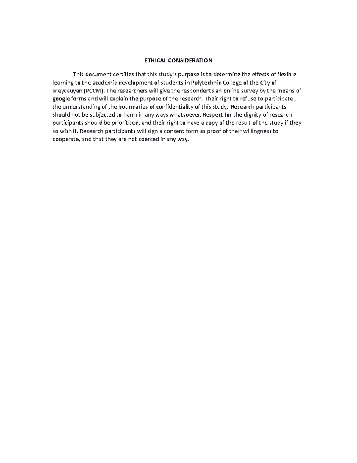 Ethical consideration - ETHICAL CONSIDERATION This document certifies ...