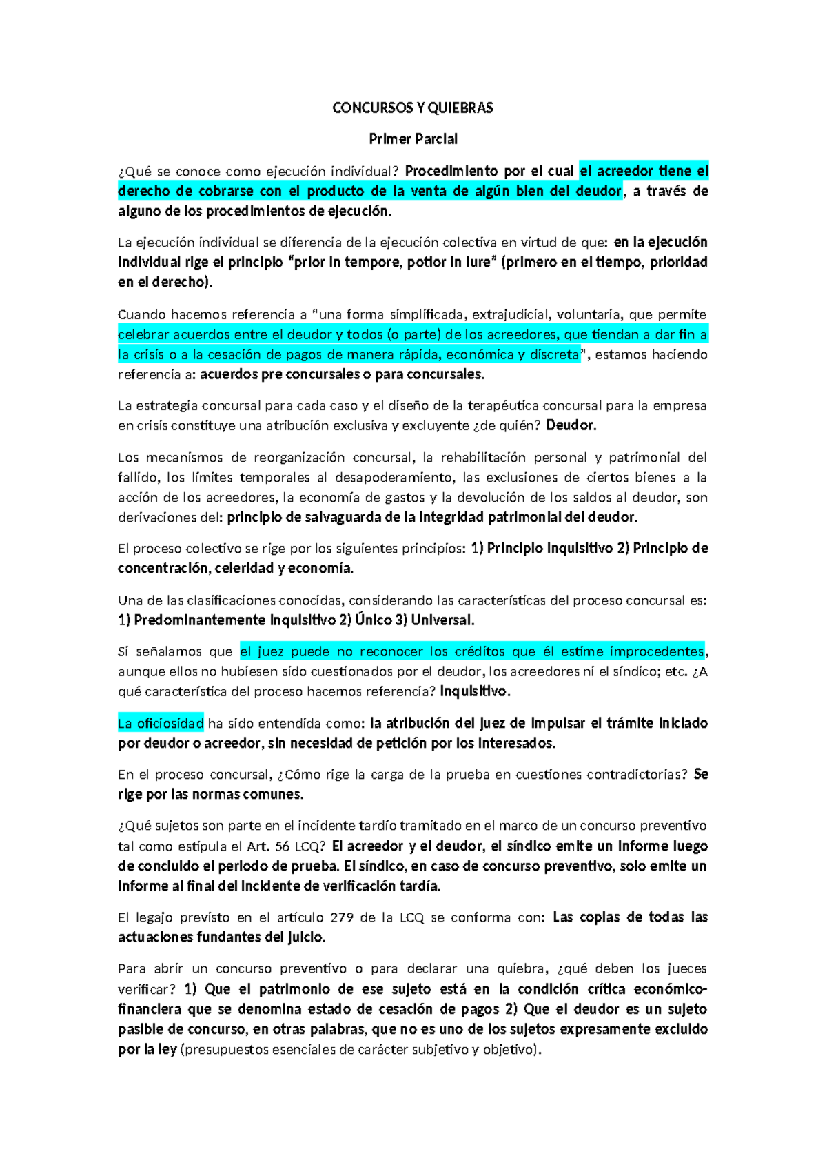 1er Parcial Concursos Y Quiebras - CONCURSOS Y QUIEBRAS Primer Parcial ¿Qué se conoce como ...