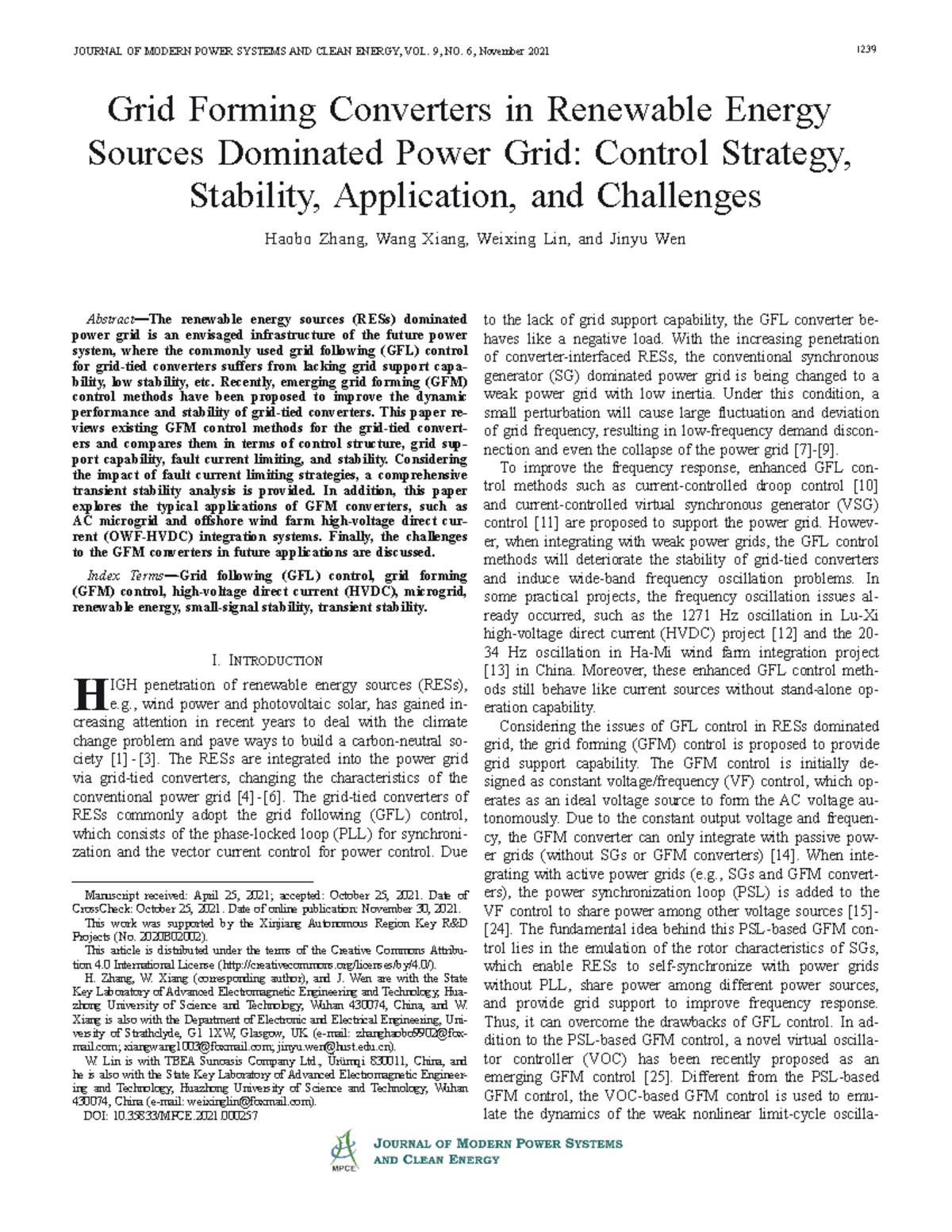 Grid Forming Converters in Renewable Energy Sources Dominated Power ...