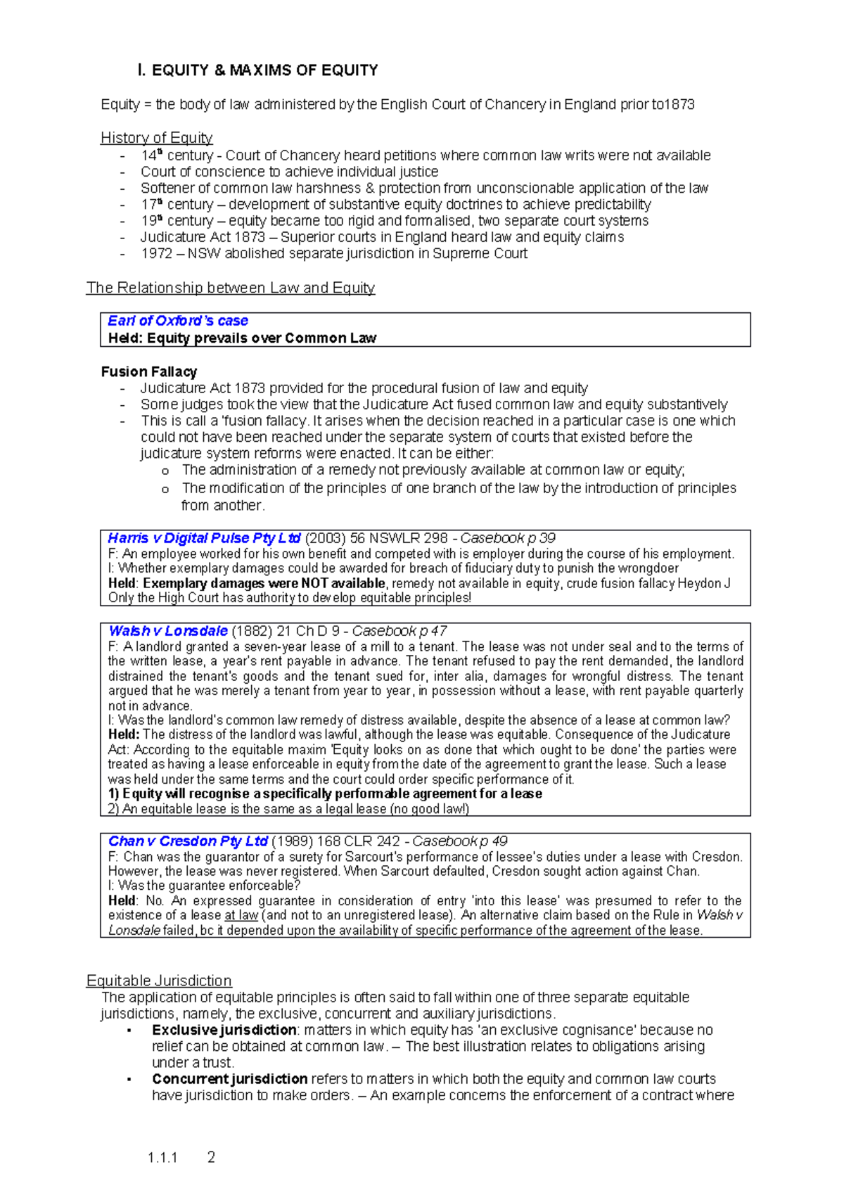 Equity note - eq interest & law of assignment - SS Note - I. EQUITY ...
