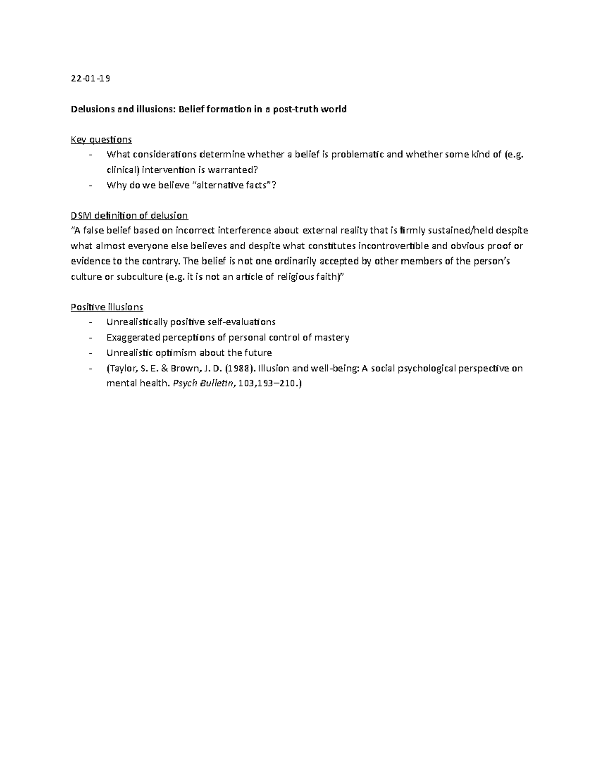 2 Delusions and illusions - 22-01- Delusions and illusions: Belief ...