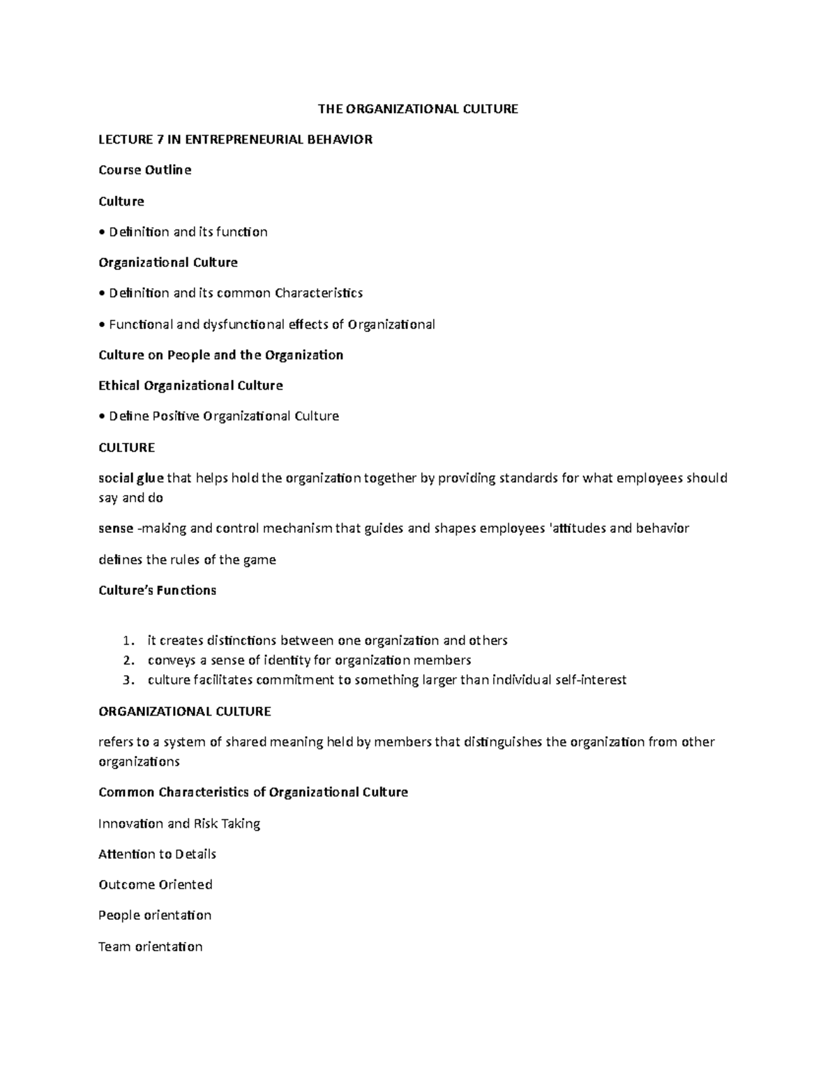 Lecture 7 THE Organizational Culture - THE ORGANIZATIONAL CULTURE ...