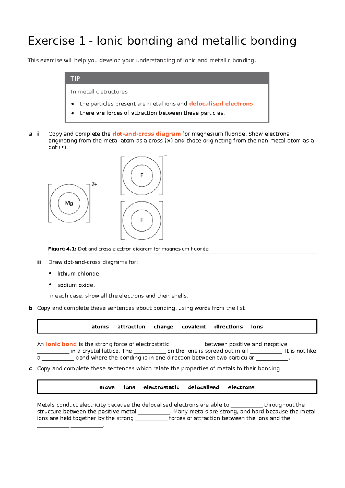 Practice Questions (Models of Bonding) - Exercise 1 - Ionic bonding and ...