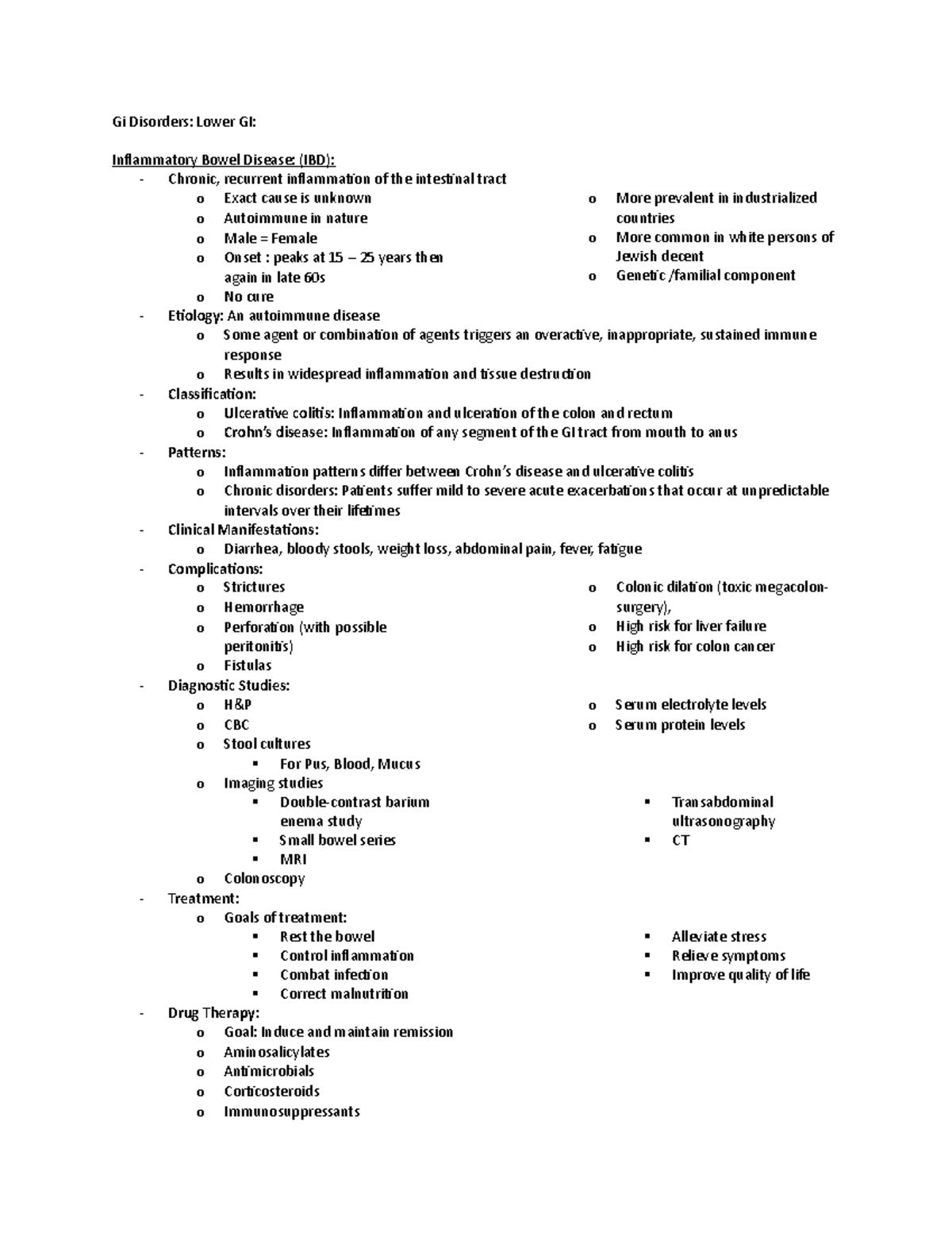 Gi Disorders- Lower - Outline - Gi Disorders: Lower GI: Inflammatory ...