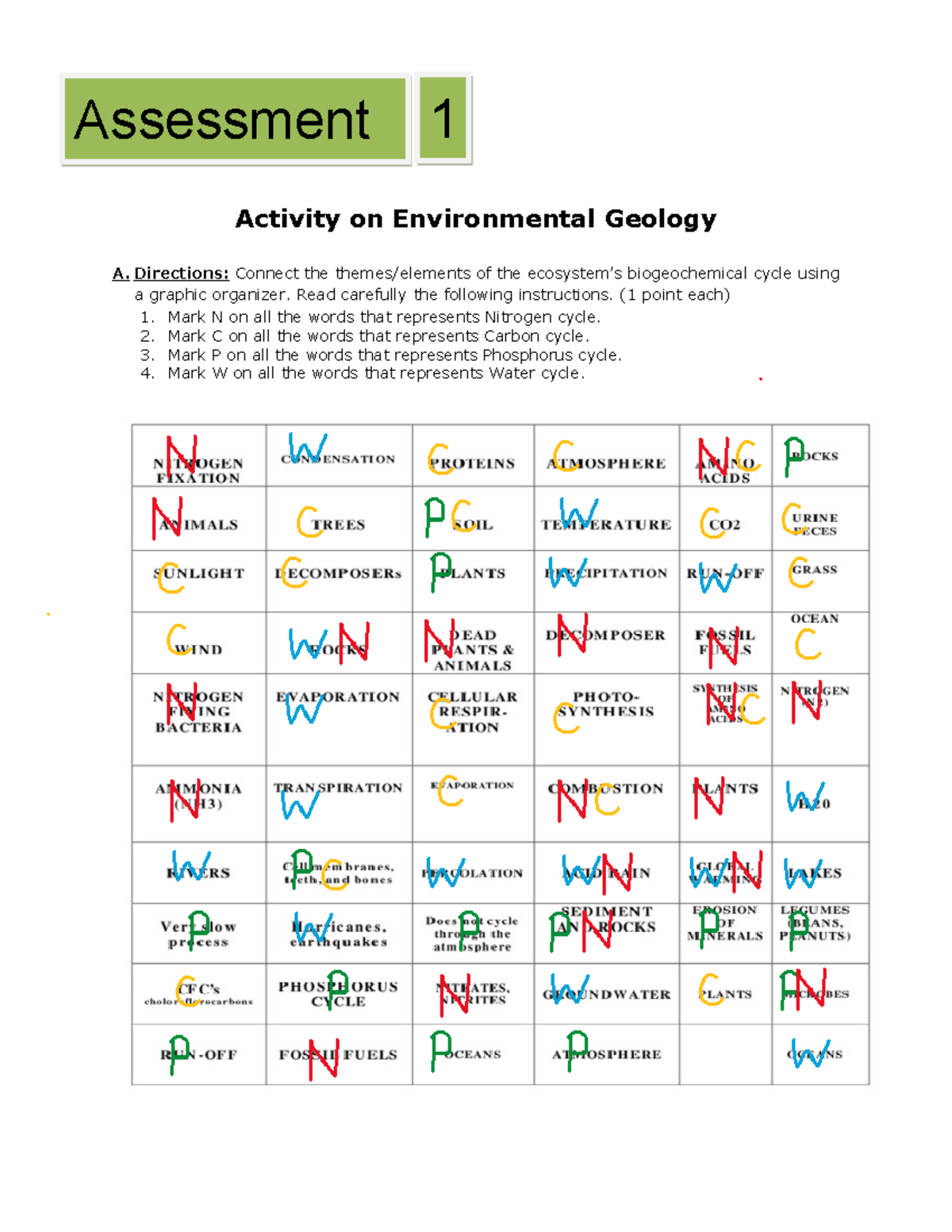 Assessment 1 Activity on Environmental Geology 1 - Directions: Connect ...