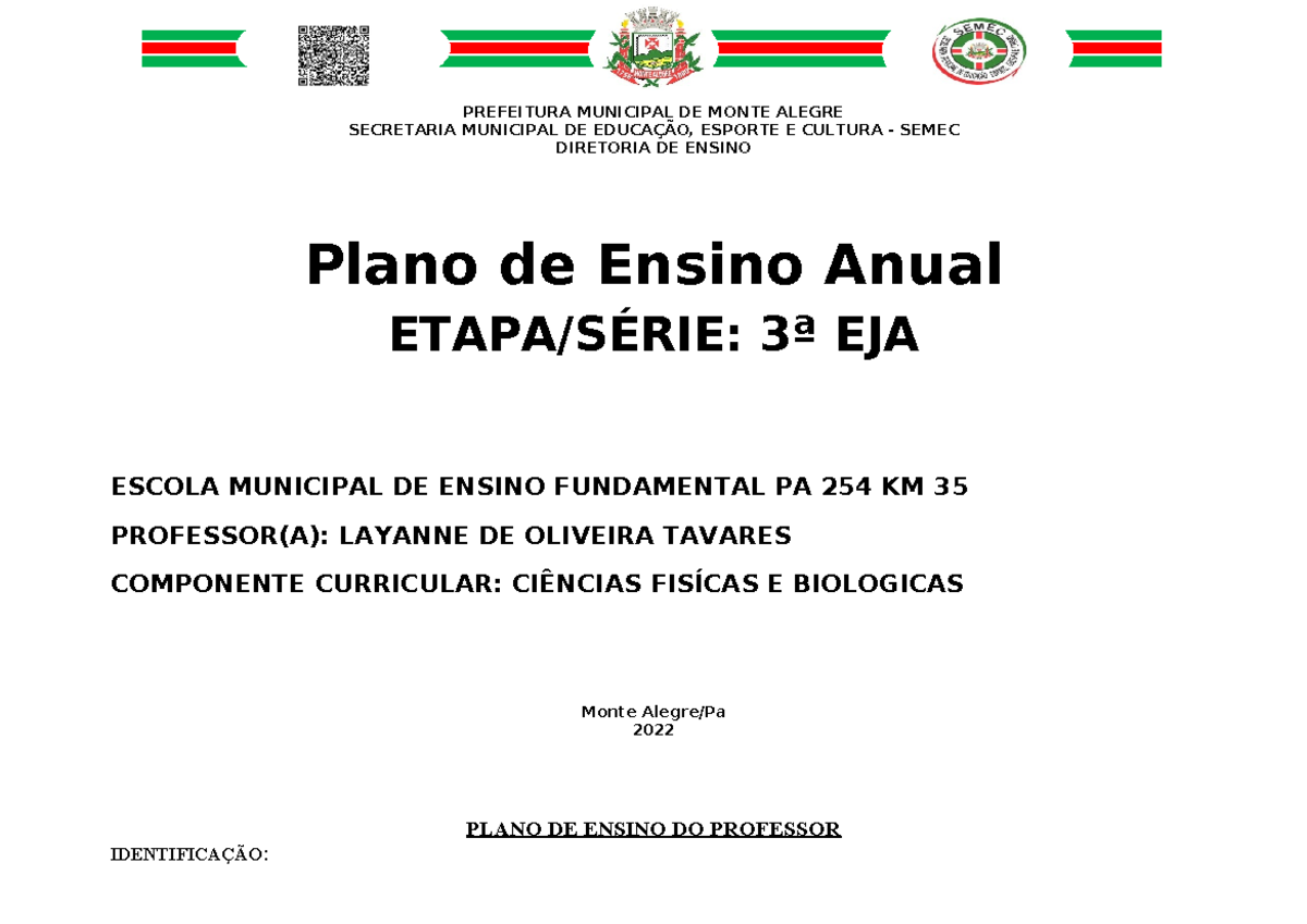 Plano DE Ensino 2022 - EJA - PREFEITURA MUNICIPAL DE MONTE ALEGRE ...