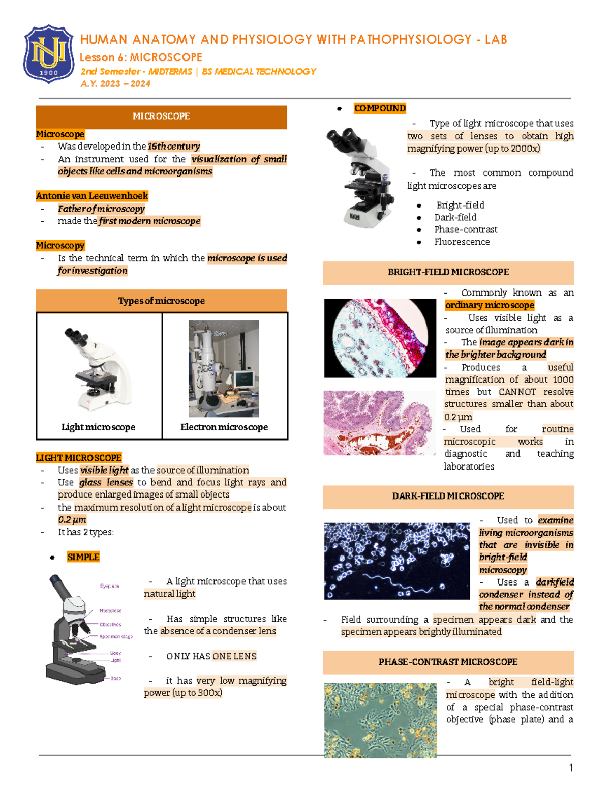 Lesson 6 Microscope - HUMAN ANATOMY AND PHYSIOLOGY WITH PATHOPHYSIOLOGY ...