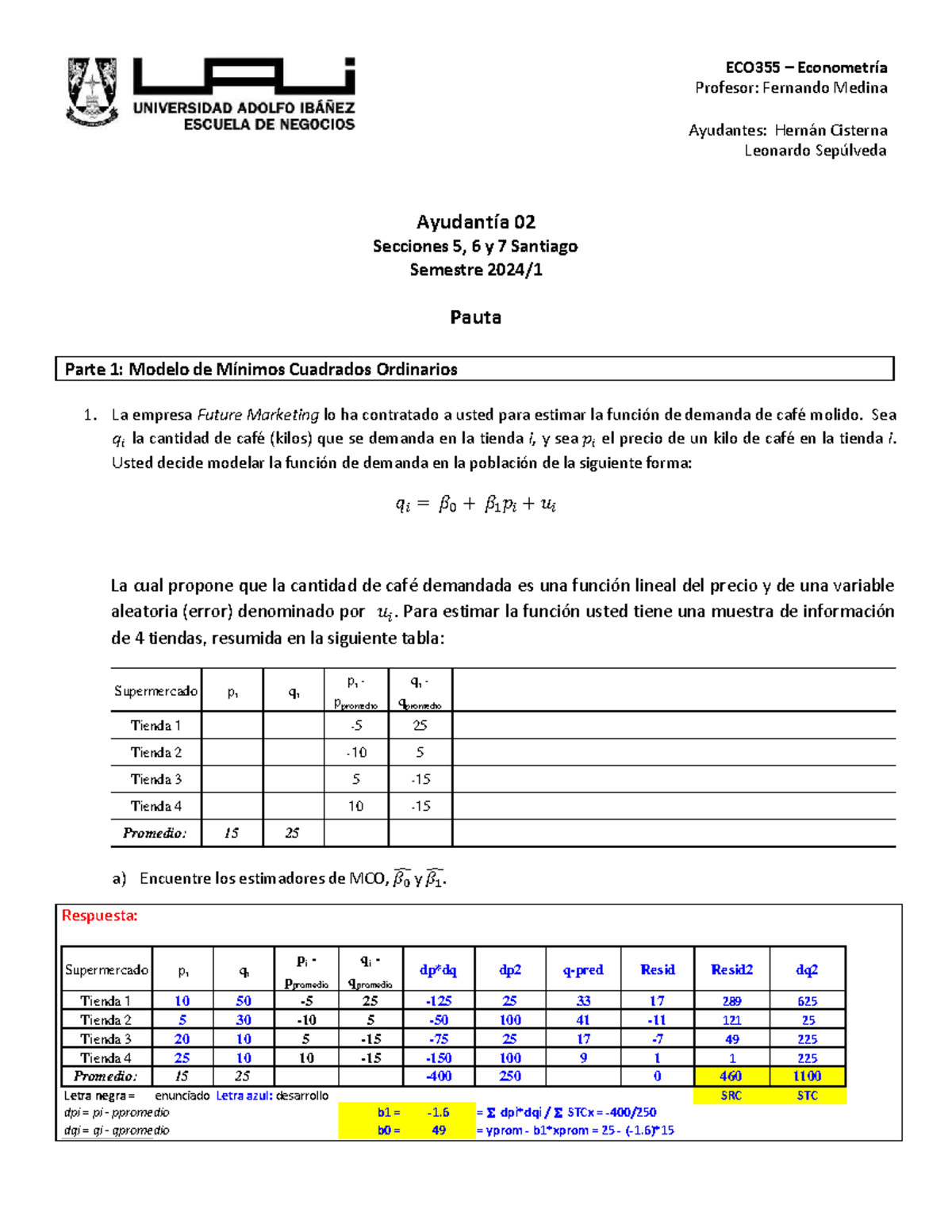 Ayudantía 02 - Pauta - ECO 355 – Econometría Profesor: Fernando Medina ...