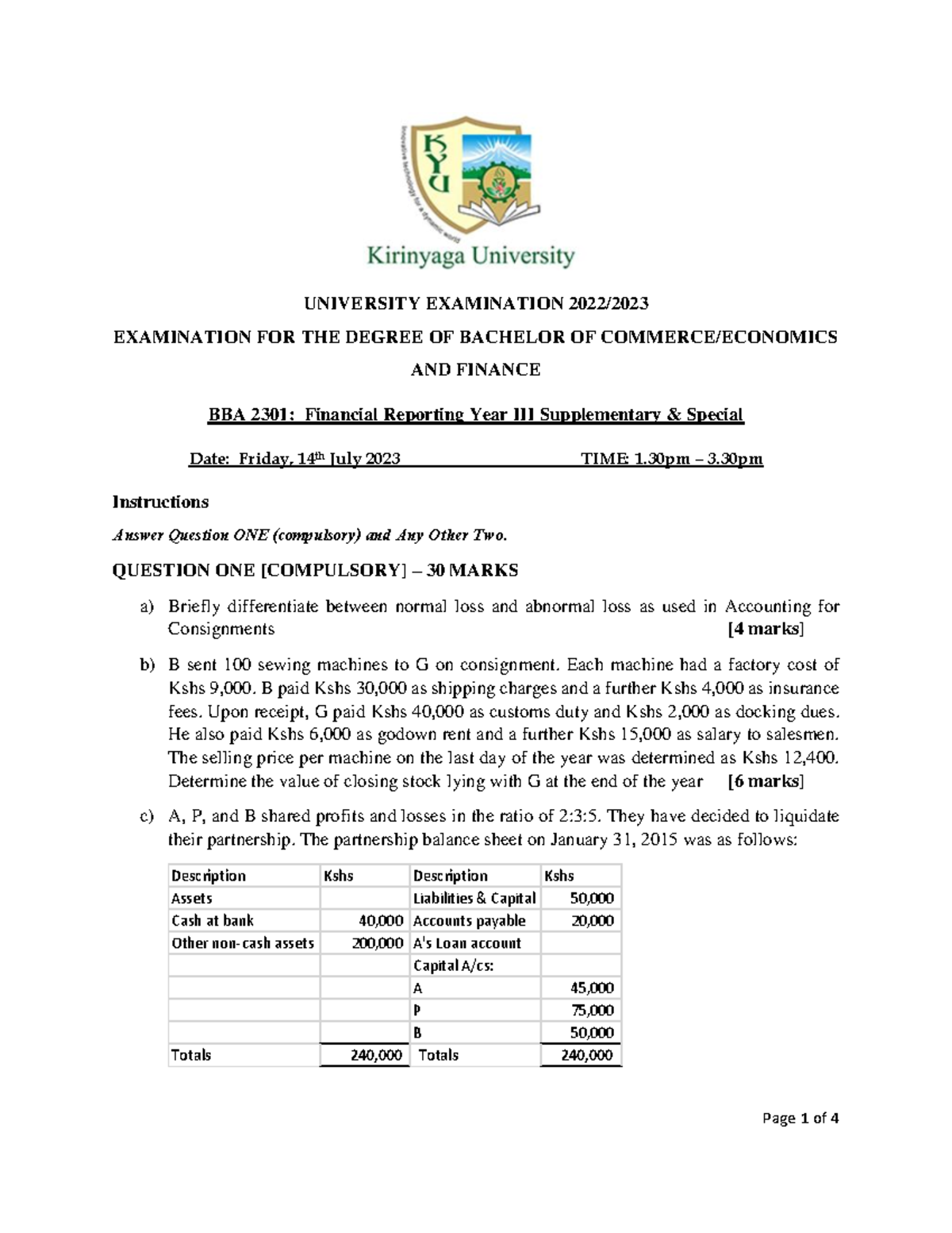 BBA 2301 Financial Reporting Year III Supplementary & Special ...