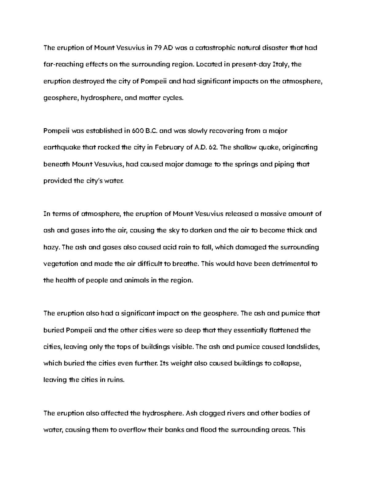 Natural Disaster Essay - The eruption of Mount Vesuvius in 79 AD was a ...