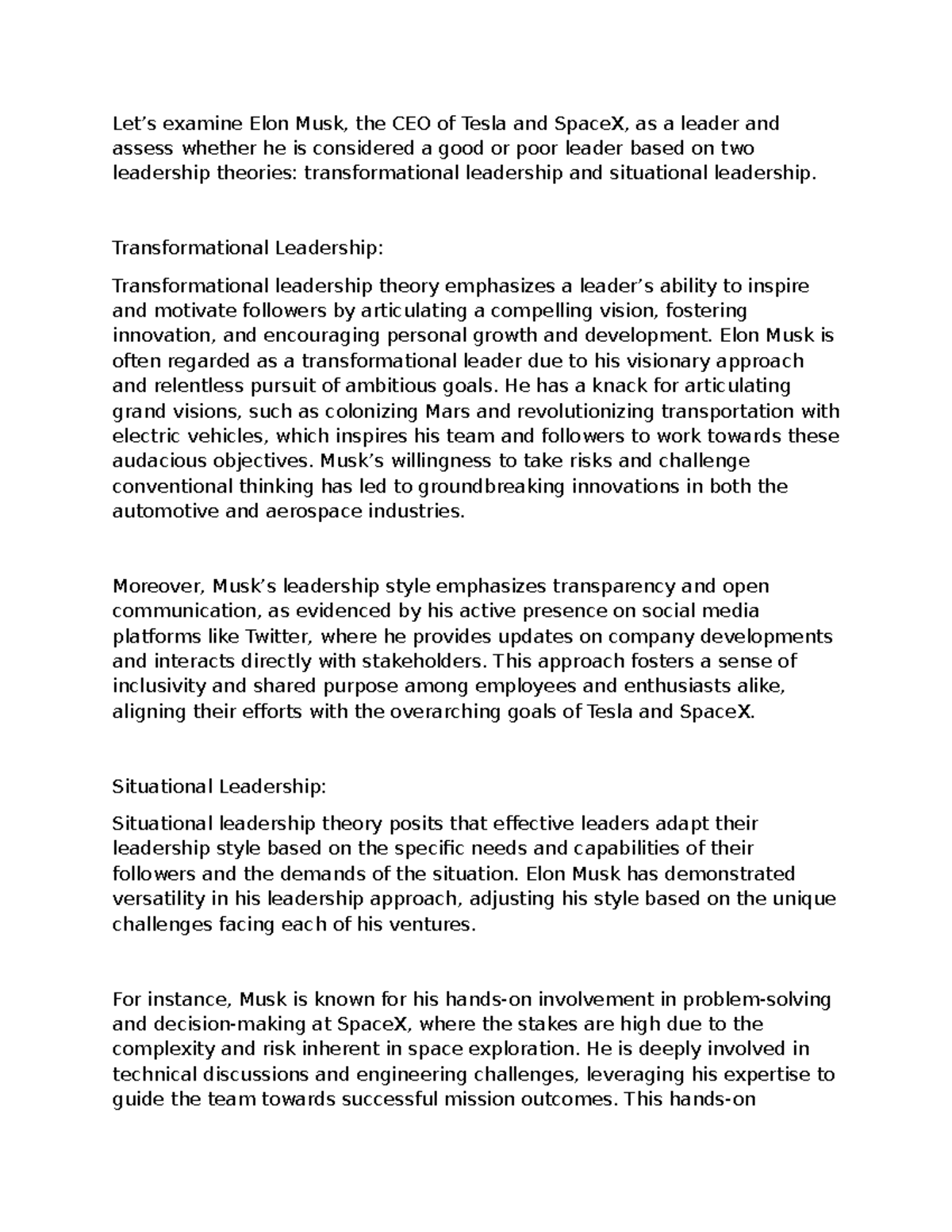 Unit 5 activity 1 - Tutorial work - Let’s examine Elon Musk, the CEO of ...