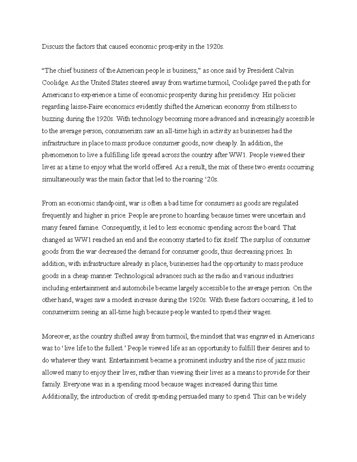 HIST 17C Midterm Essay - Discuss the factors that caused economic ...