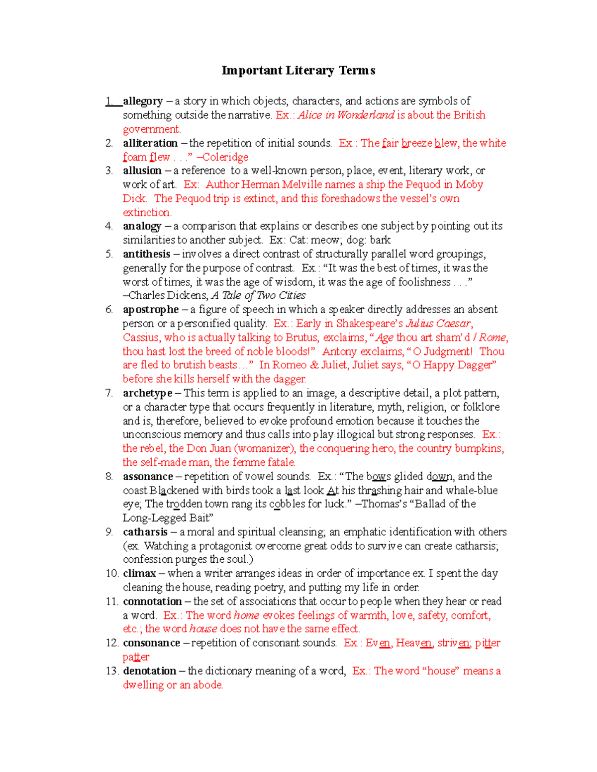 Copy of Literary Terms 4U - Important Literary Terms allegory – a story ...