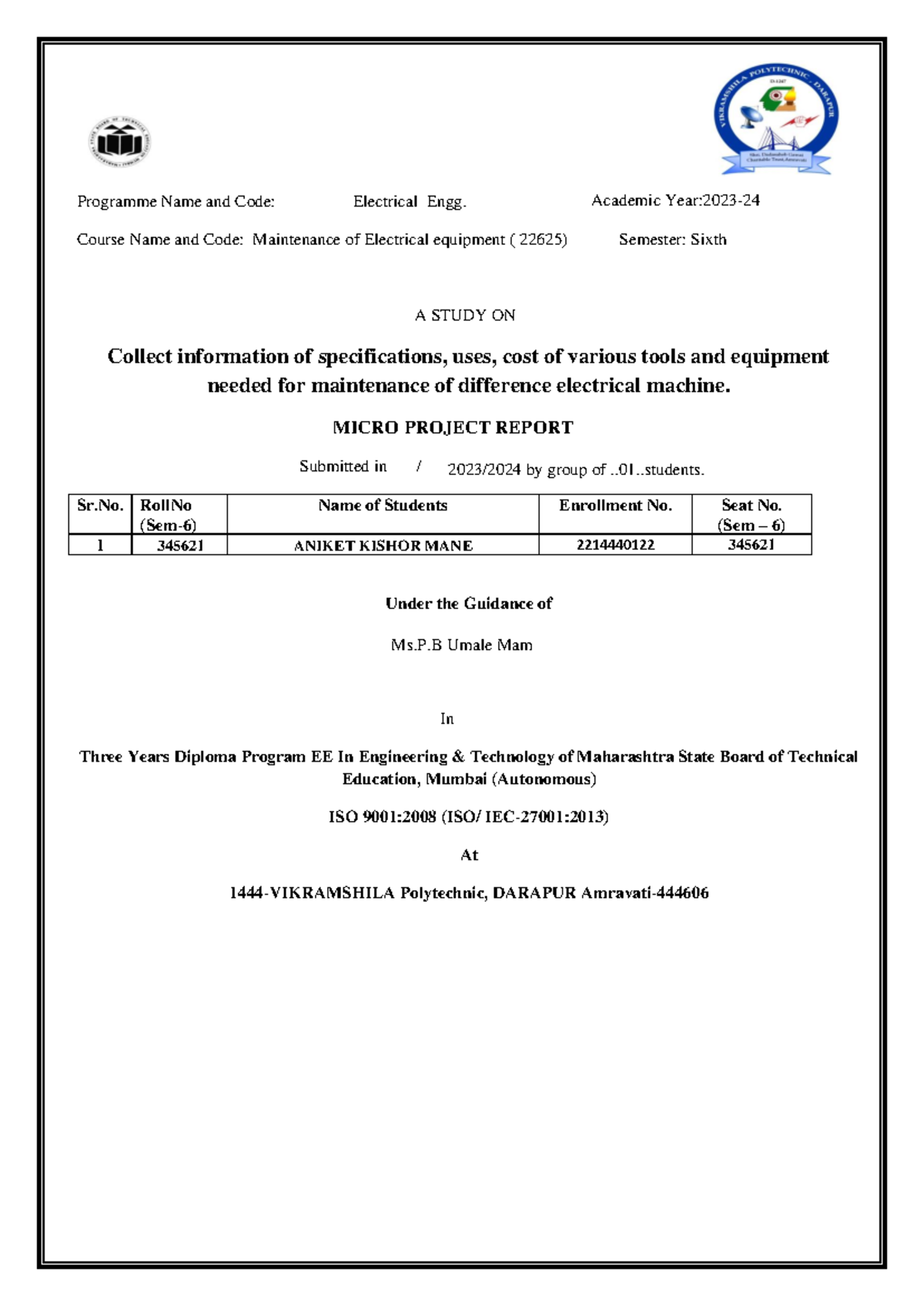 MANE 5 - Summary Digital Technique - Programme Name and Code ...