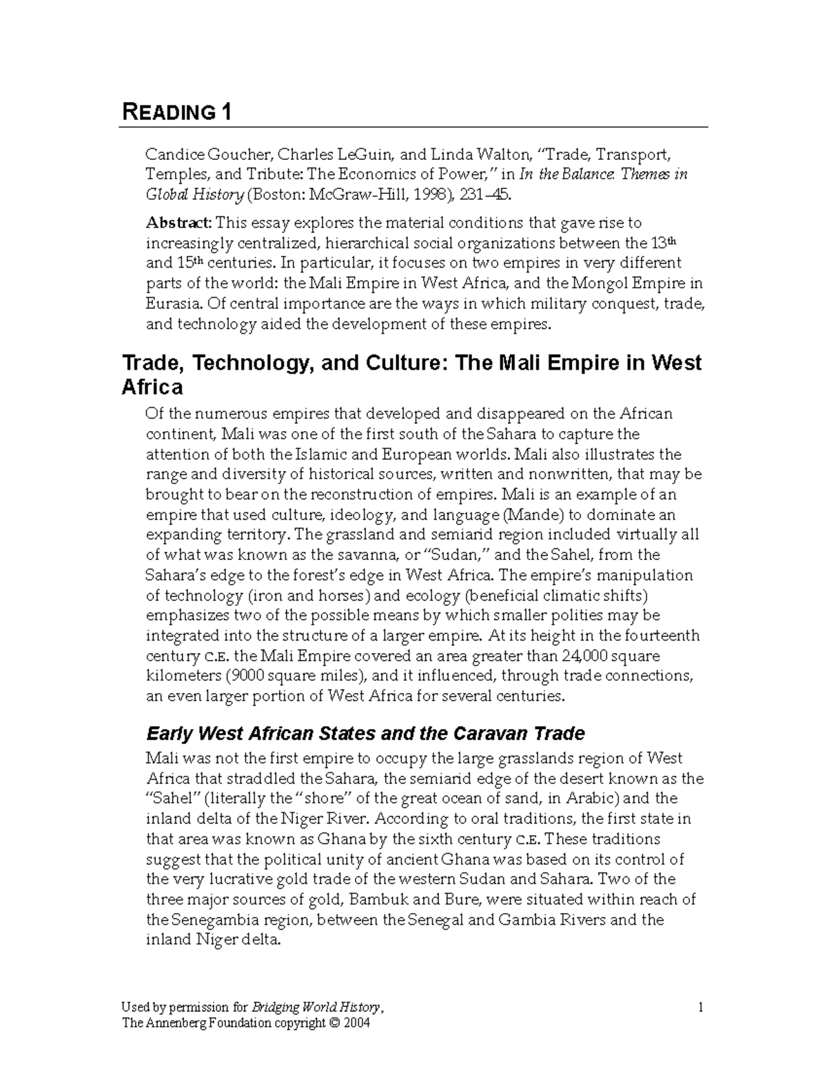 Islamic West Africa and the Mongols - Used by permission for Bridging ...