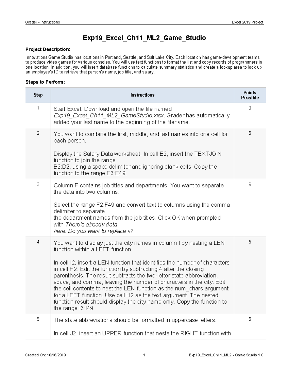 Exp19 Excel Ch11 ML2 Game Studio Instructions - Exp19_Excel_Ch11_ML2_Game_Studio Project - Studocu
