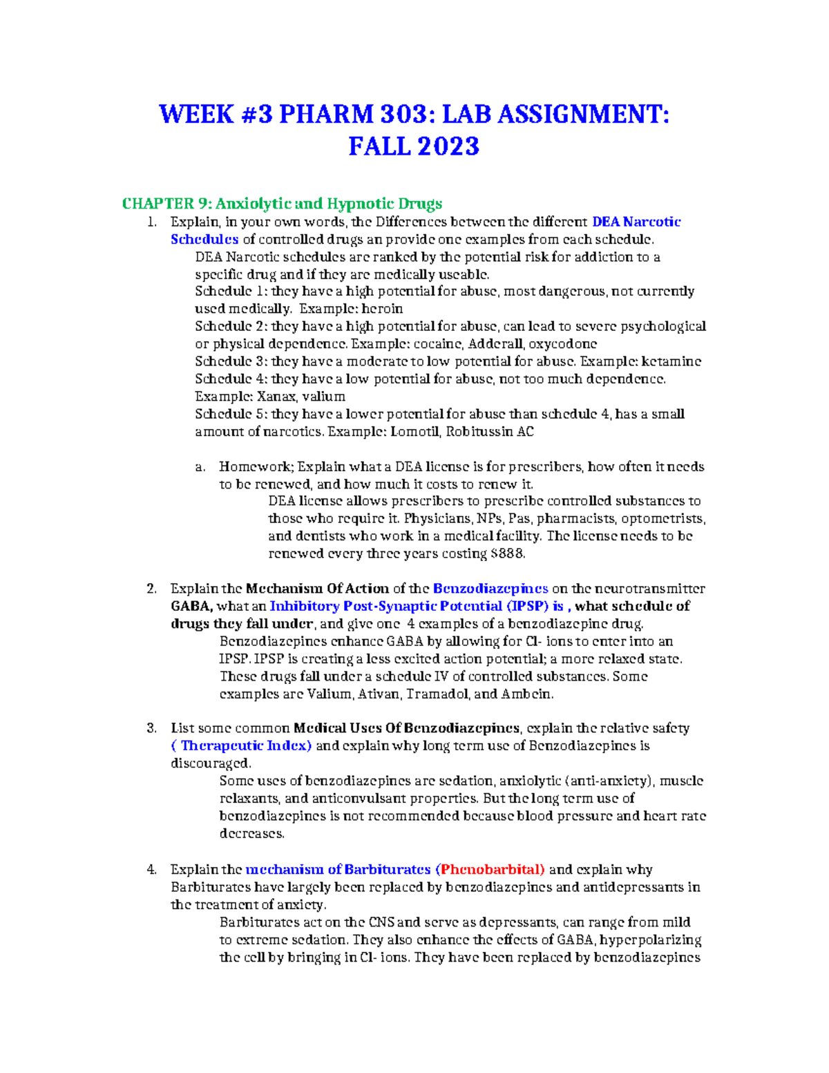 Week #3 - WEEK #3 PHARM 303: LAB ASSIGNMENT: FALL 2023 CHAPTER 9 ...