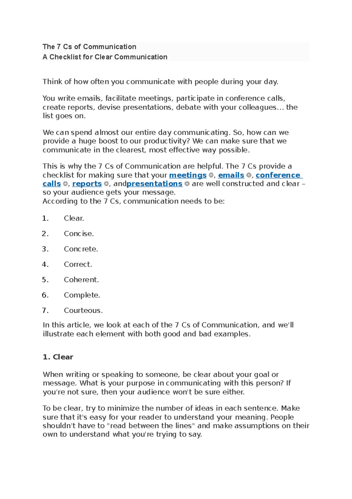 Principles of Communication the 7 Cs - The 7 Cs of Communication A ...