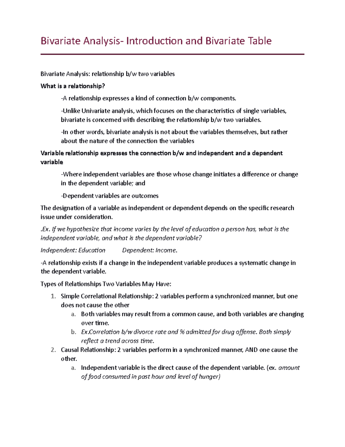 Statistics 0 Summary Quantitative Methods Bivariate Analysis Introduction And Bivariate