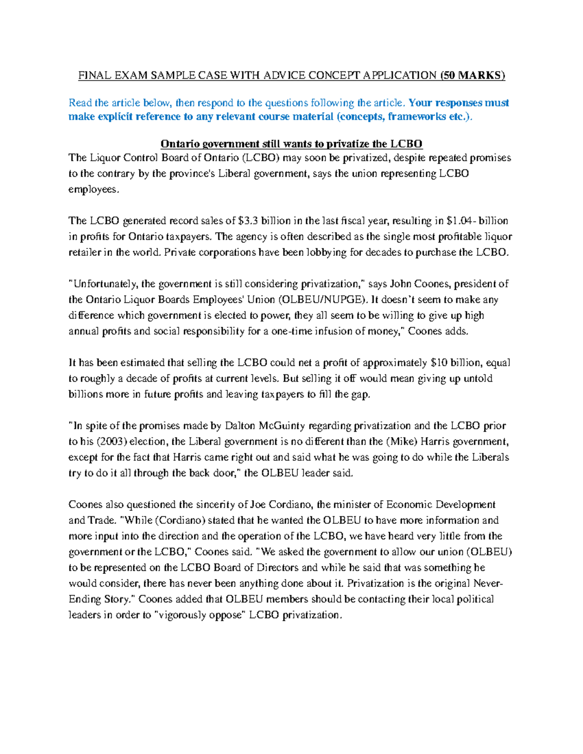 Final Exam Case Study Question - FINAL EXAM SAMPLE CASE WITH ADVICE ...