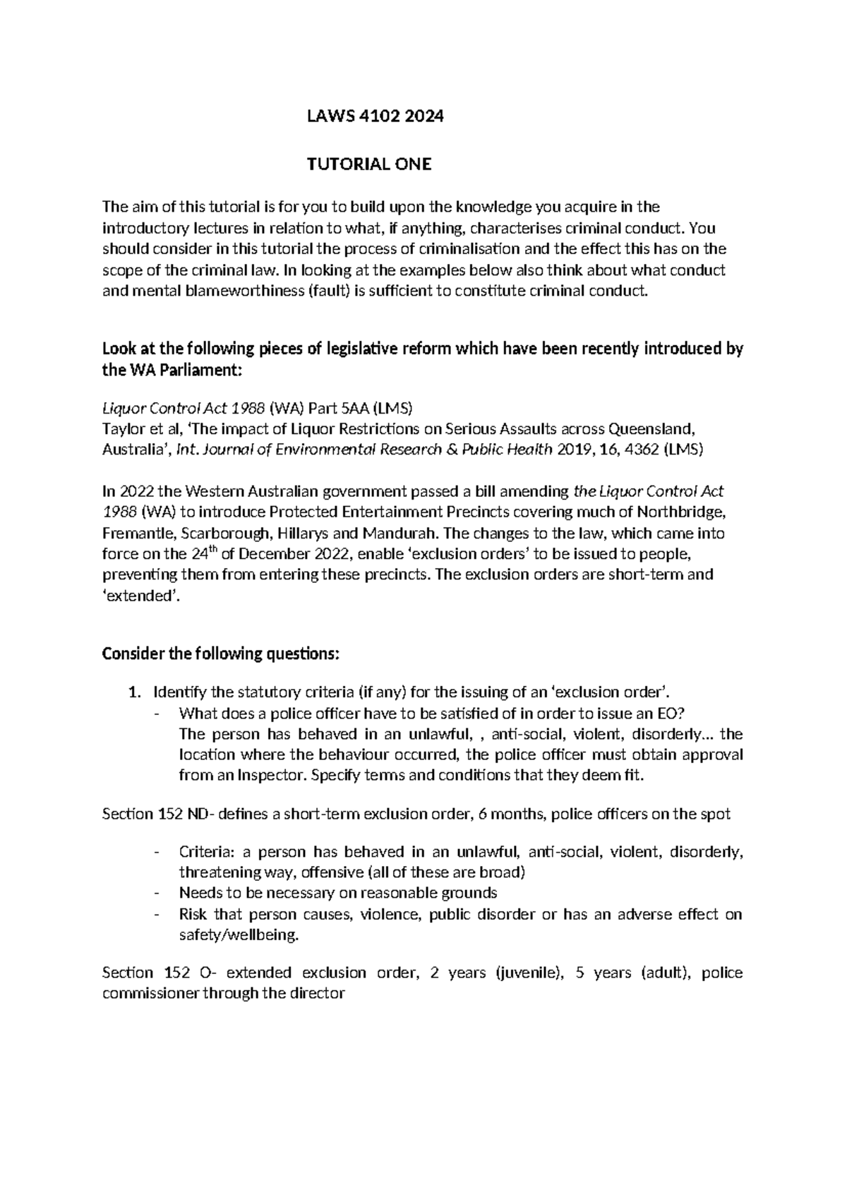LAWS 4102 2024 tutorial one - LAWS 4102 2024 TUTORIAL ONE The aim of ...