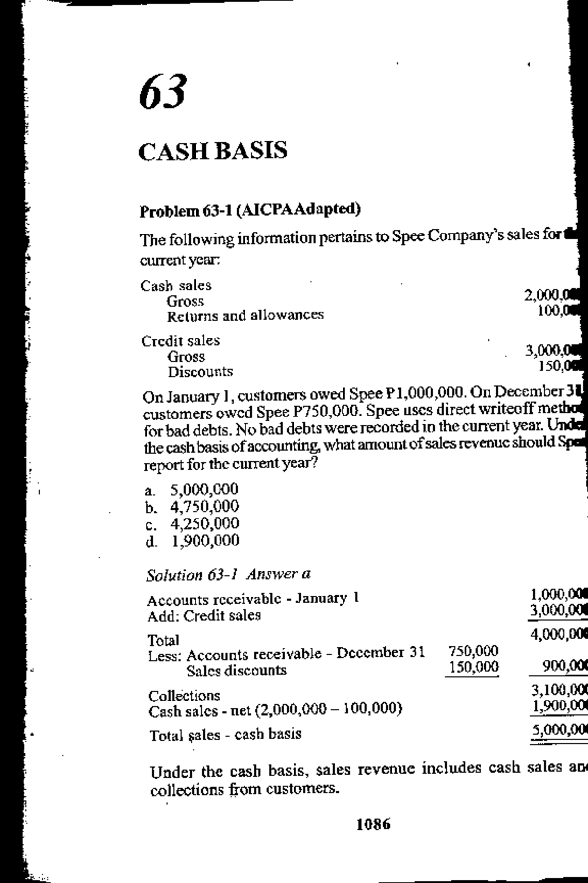 Cash Basis - Lecture notes 1 - 63 CASH BASIS Problem 63-1 (AICPAAdaPted ...