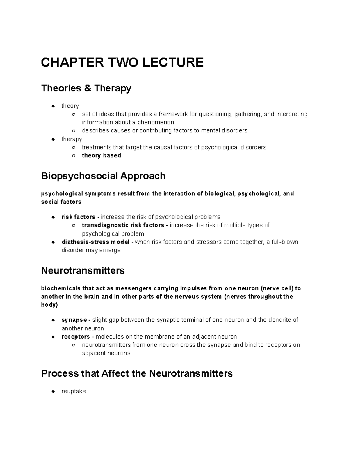 Psy 215 Abnormal Psych Chapter Two Lecture Theories Therapy