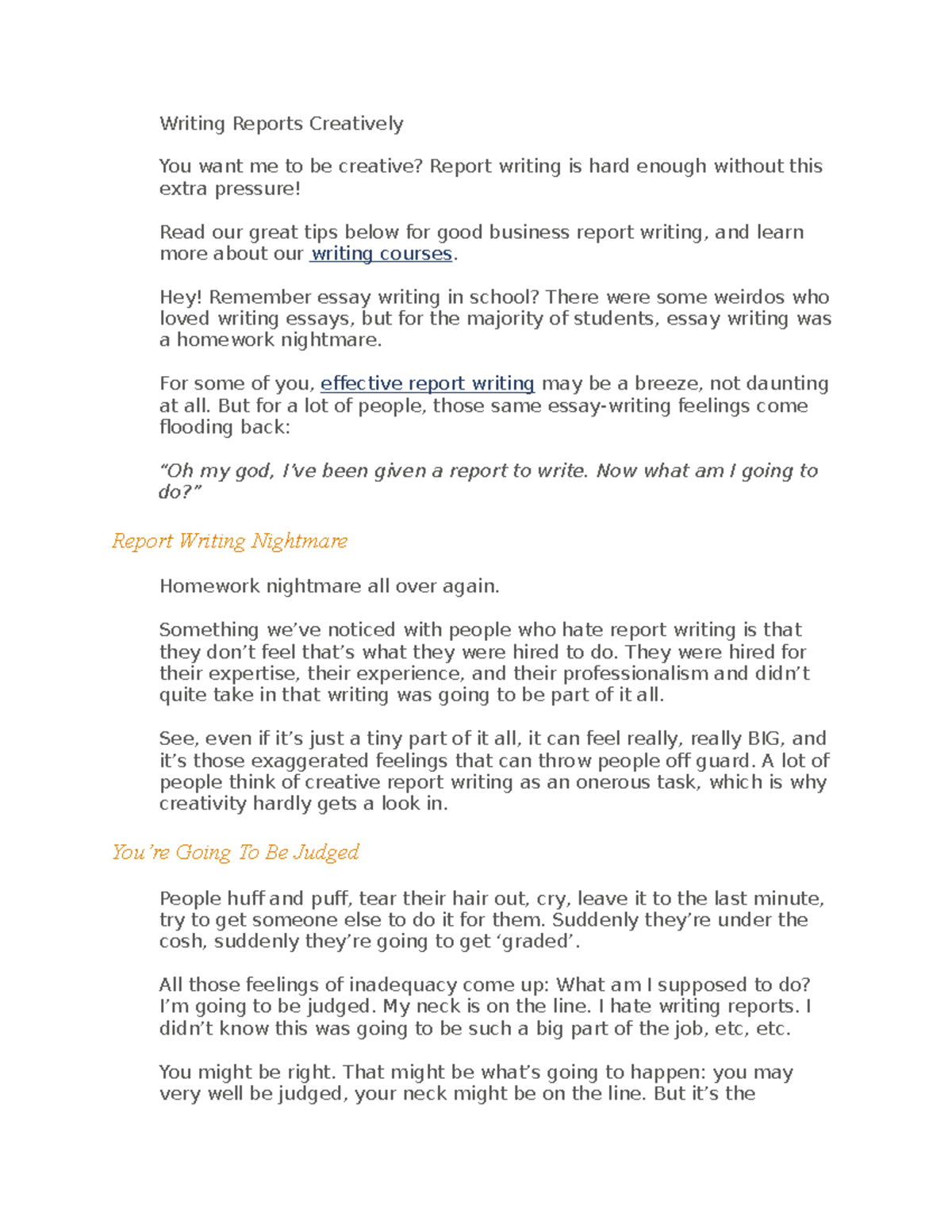 Writing Reports Creatively part 1 - Writing Reports Creatively You want ...