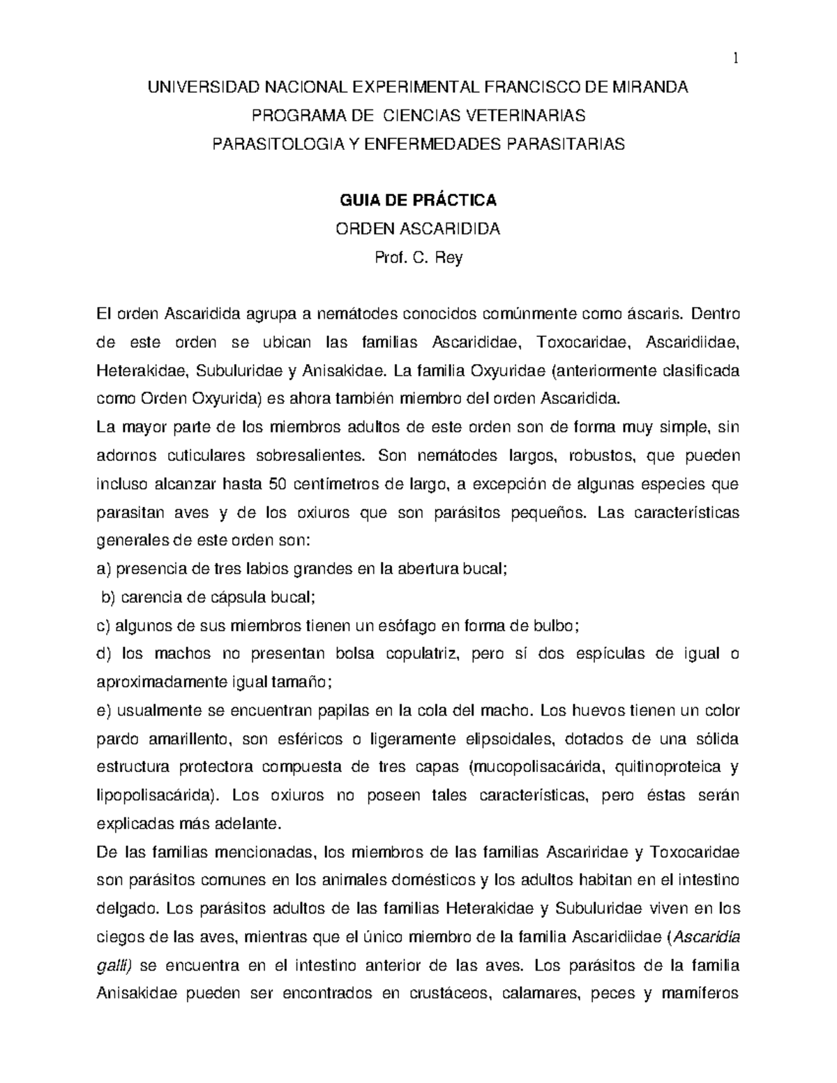Guía práctica #3 Orden Ascaridida - Anatomia - UNEFM - Studocu
