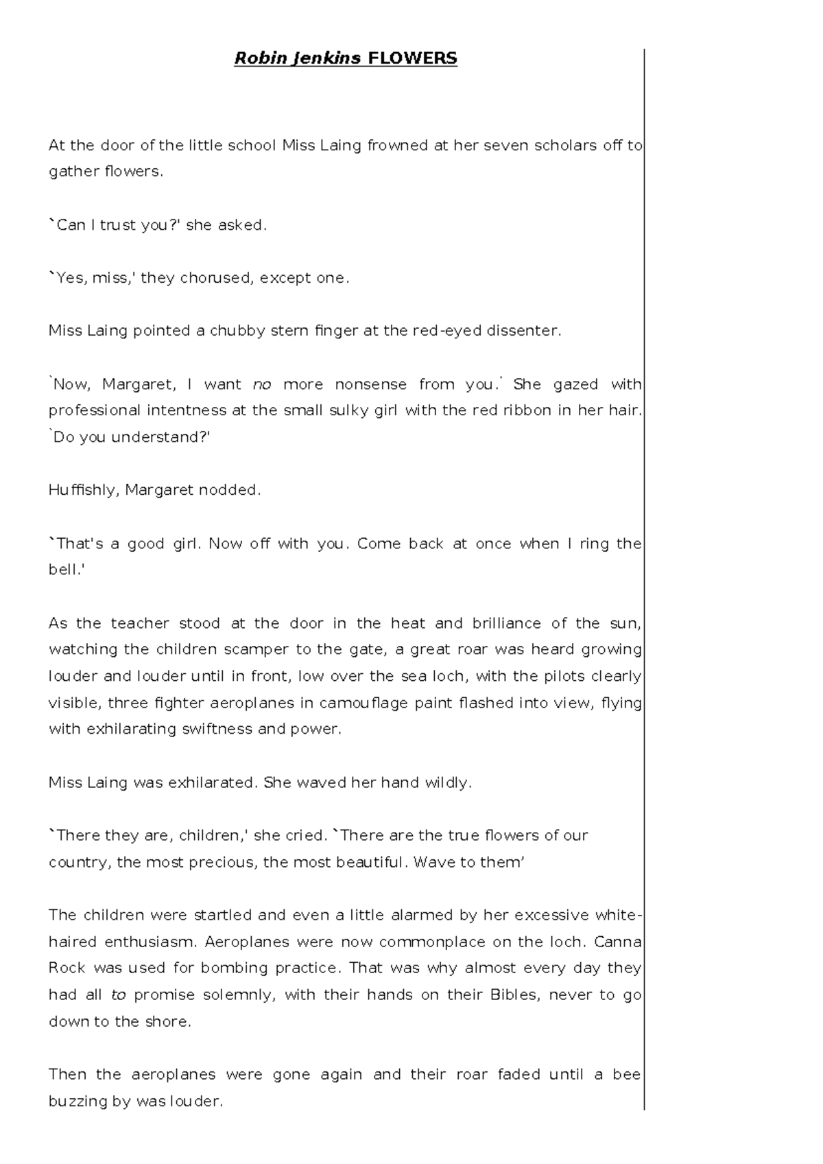 1.-Flowers text annotated - Robin Jenkins FLOWERS At the door of the ...