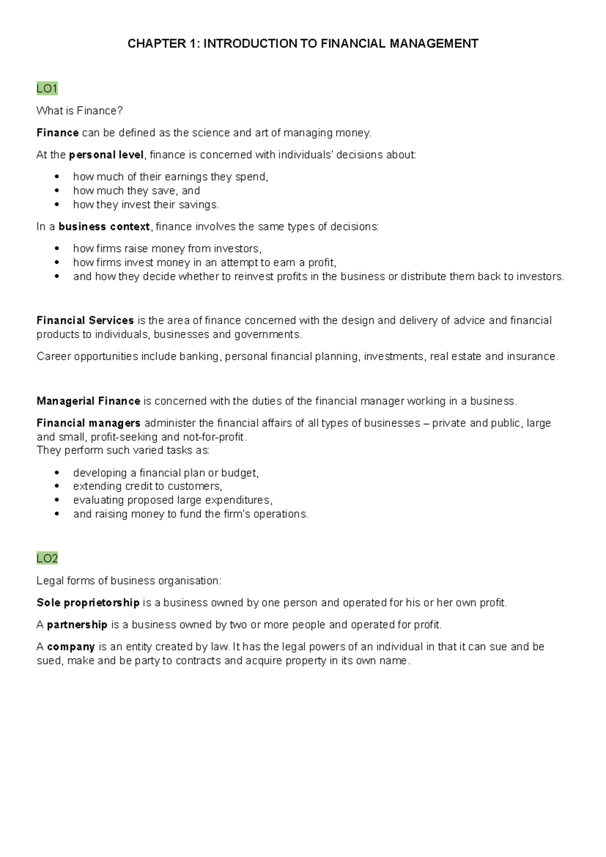 Chapter 1 - Introduction TO Financial Management - CHAPTER 1 ...