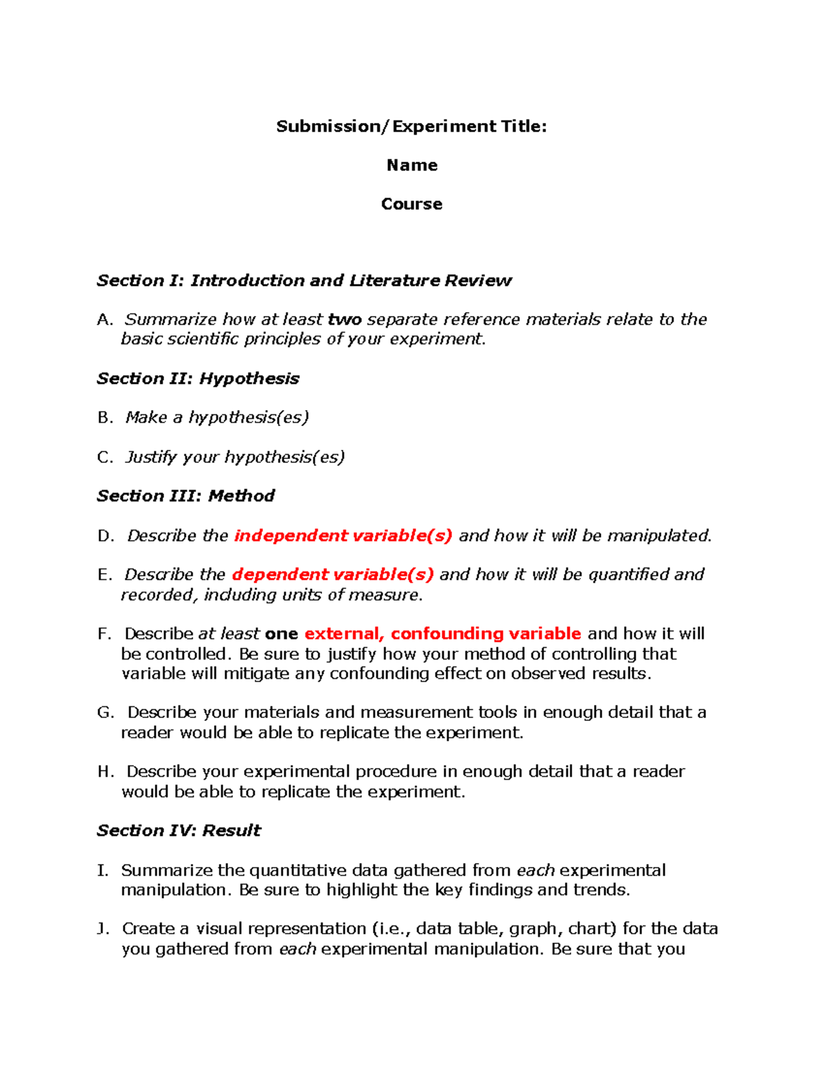 C683 Template - Submission/Experiment Title: Name Course Section I ...