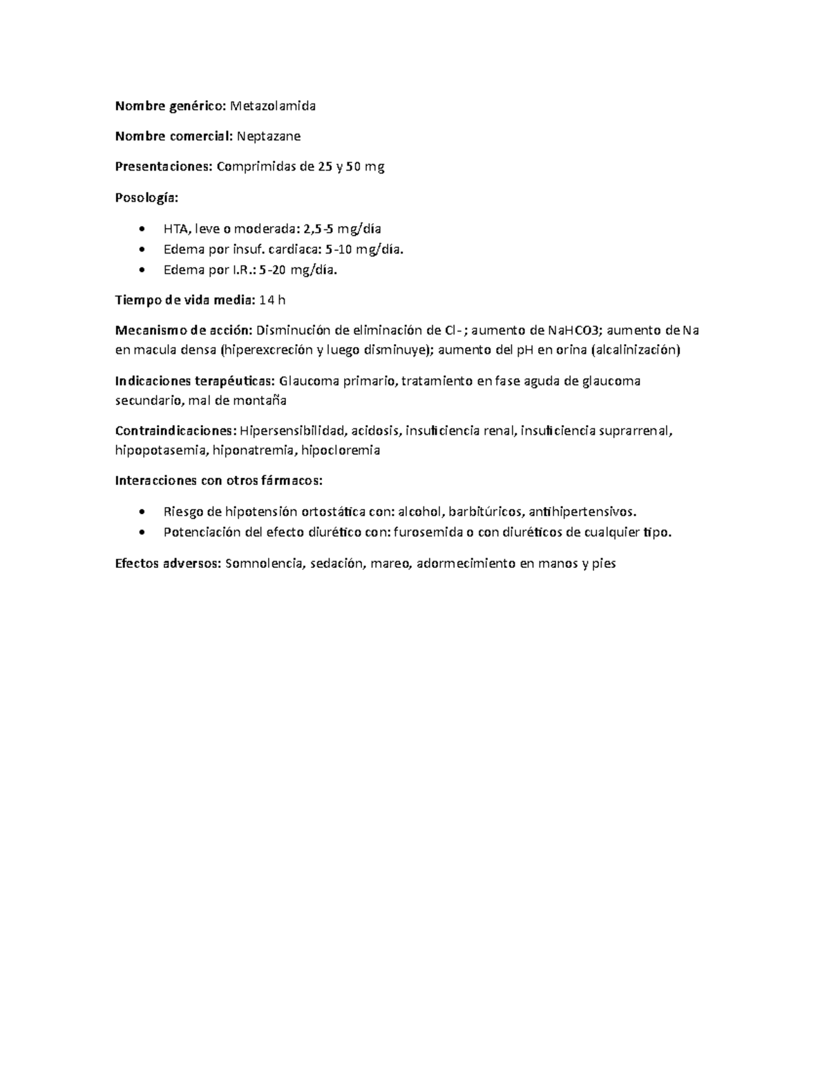 Metazolamida - Nombre genérico: Metazolamida Nombre comercial ...