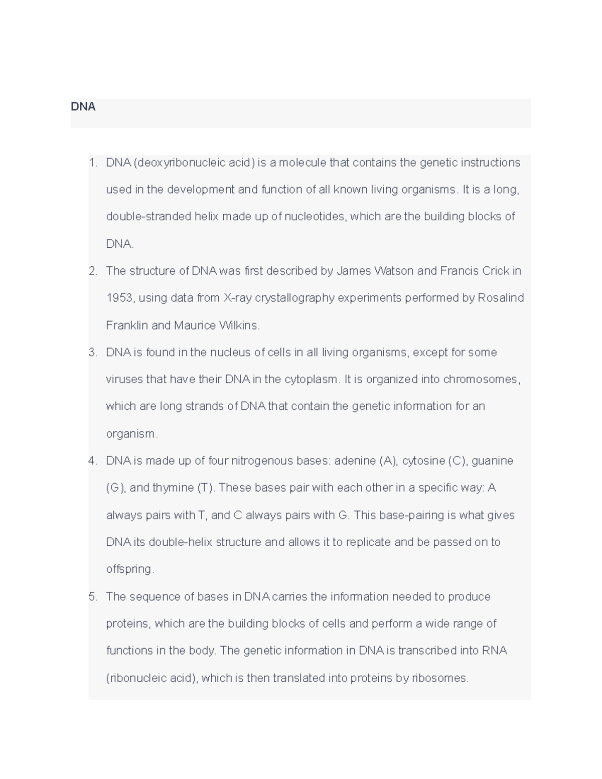 DNA - DNA - DNA DNA (deoxyribonucleic acid) is a molecule that contains ...