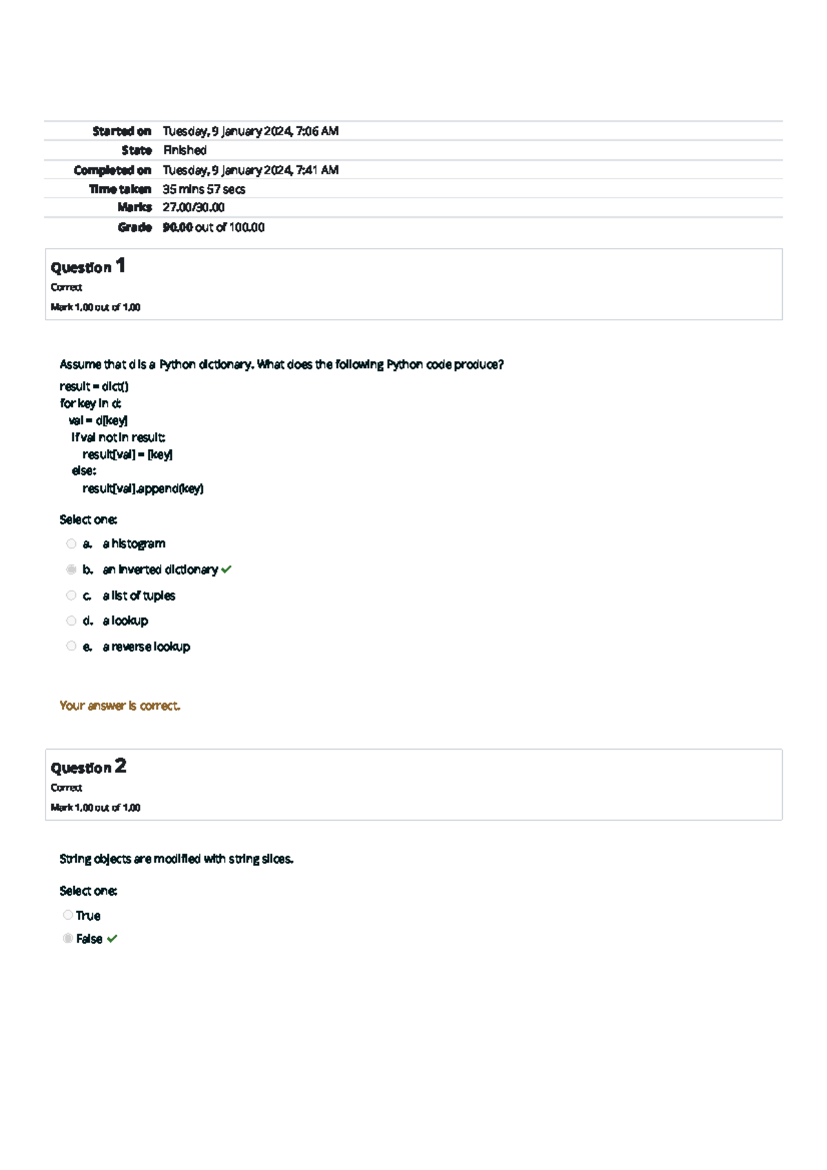 Review Quiz Programming Attempt review Home - Started on Tuesday, 9 ...