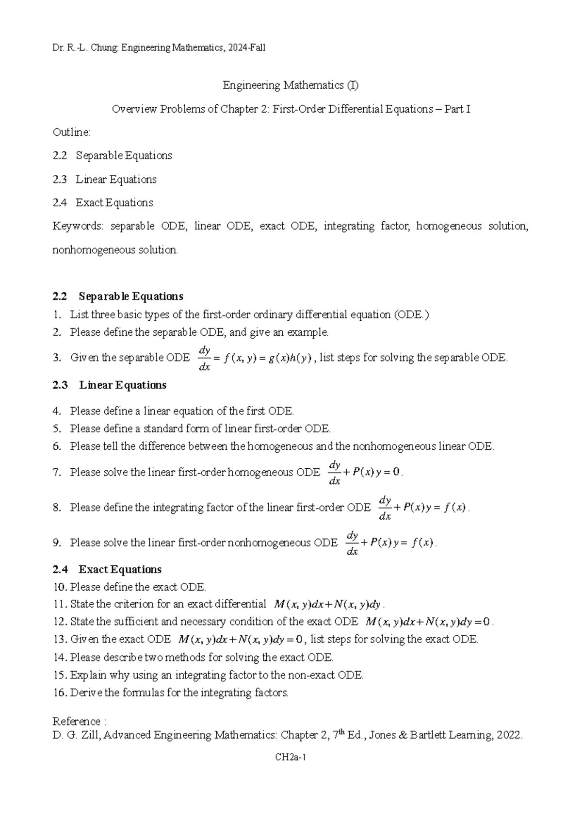 1131-EM1-Ch2a-overview problem-Part I-Zill2022 - Dr. R.-L. Chung ...