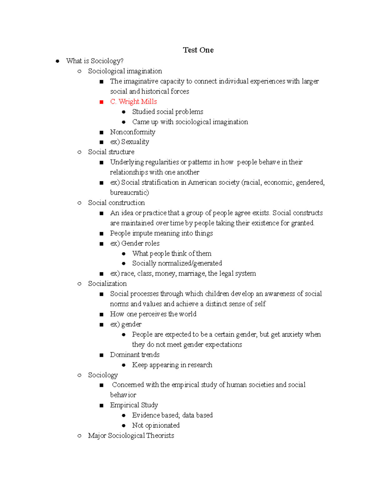 SOCY 101 - notes for exams - Test One What is Sociology? Sociological ...