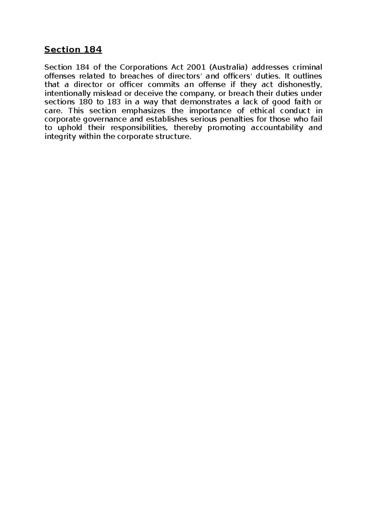 Section 184 - Section 184 Section 184 of the Corporations Act 2001 ...