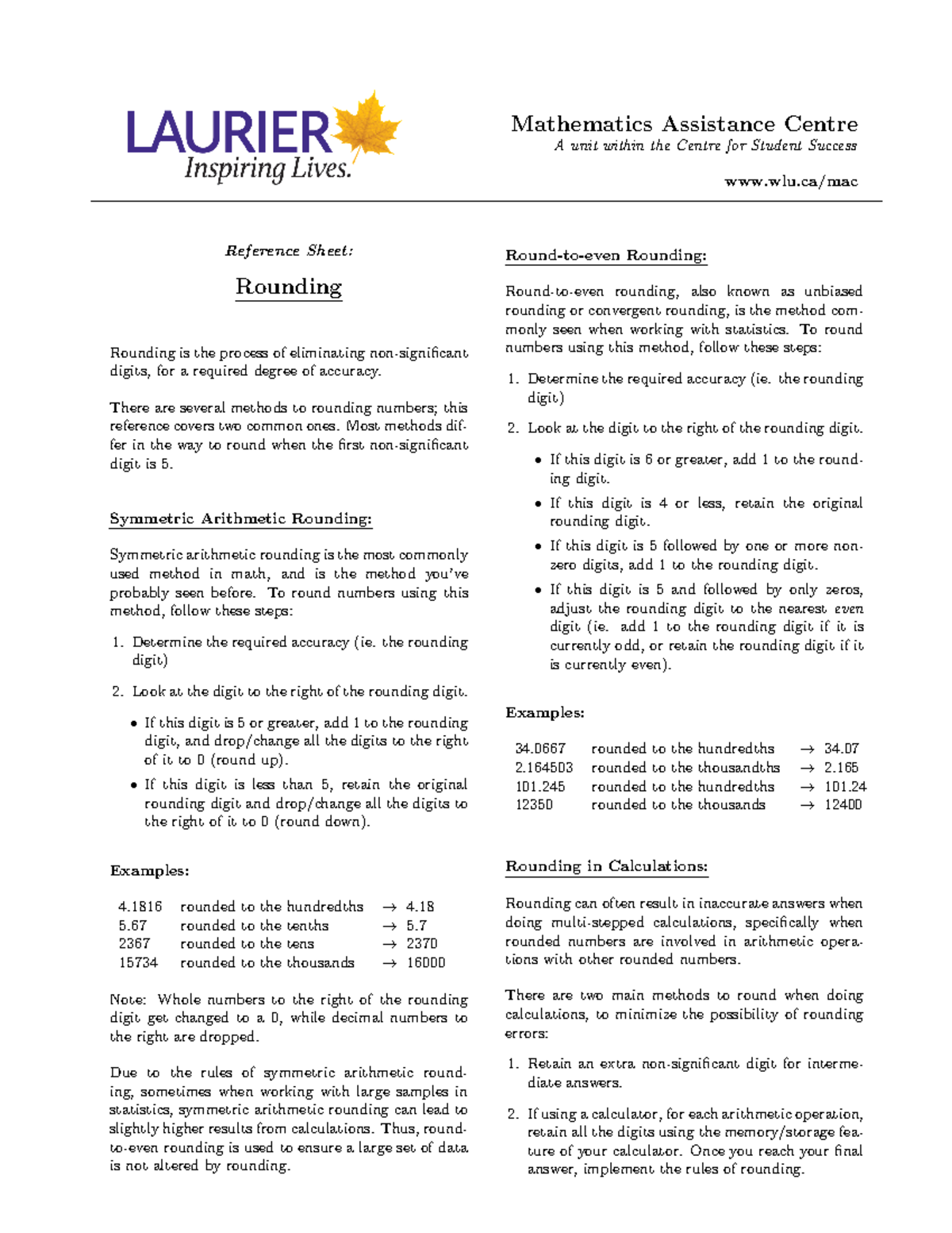 Rounding for beginners- MA100 Cheat Sheet - Mathematics Assistance ...