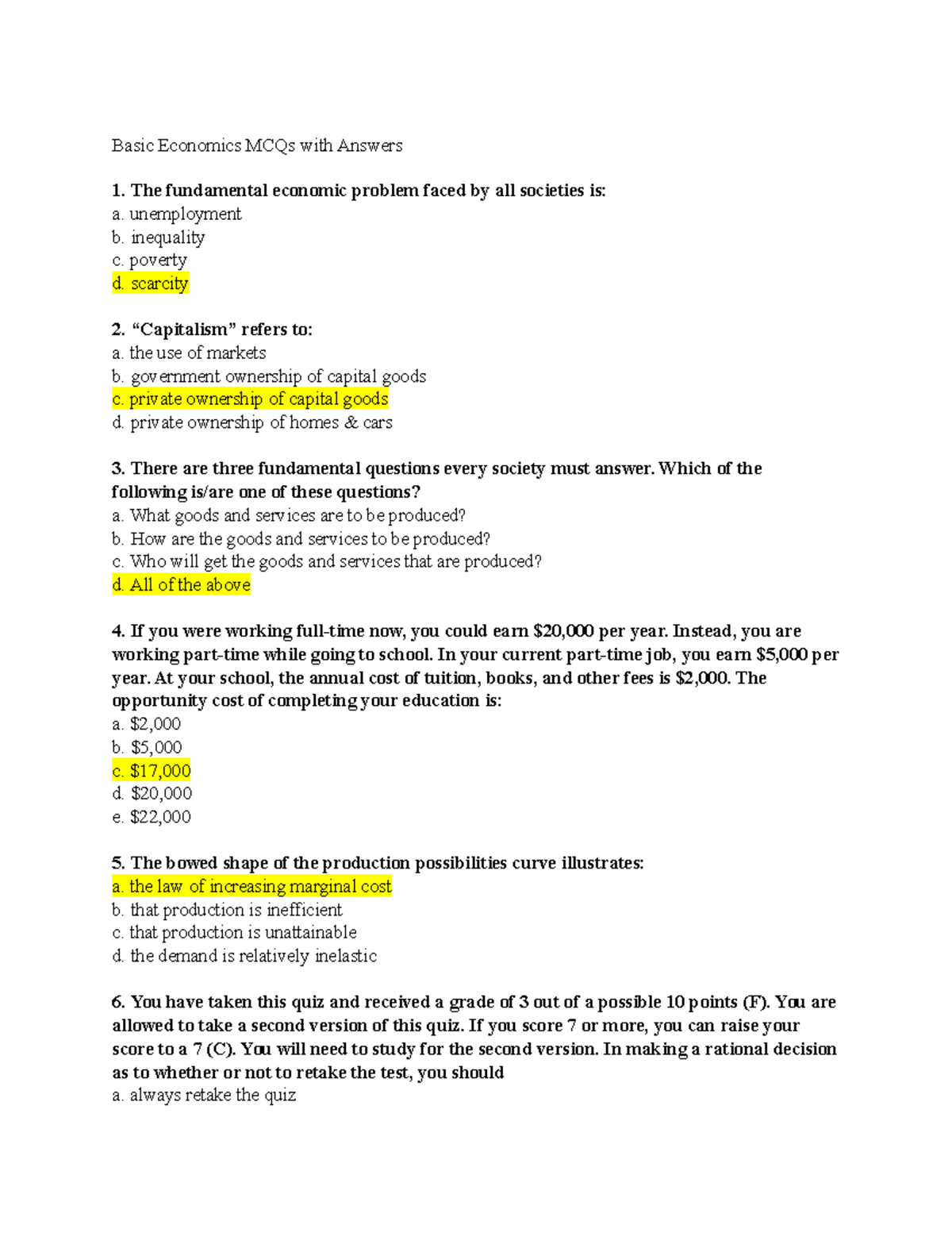 Ilide - basic-economics-mcqs-with-answers - Basic Economics MCQs with ...