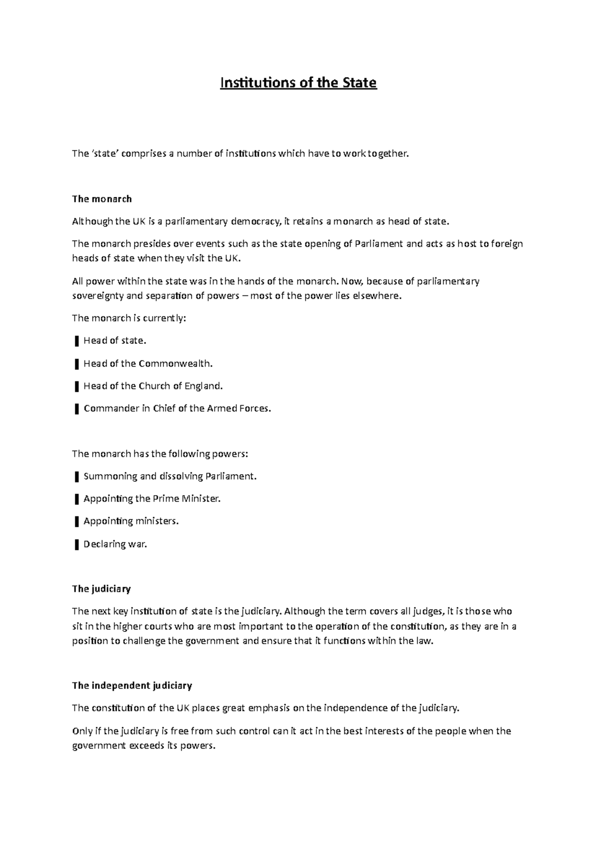 Institutions of the state - Institutions of the State The ‘state ...