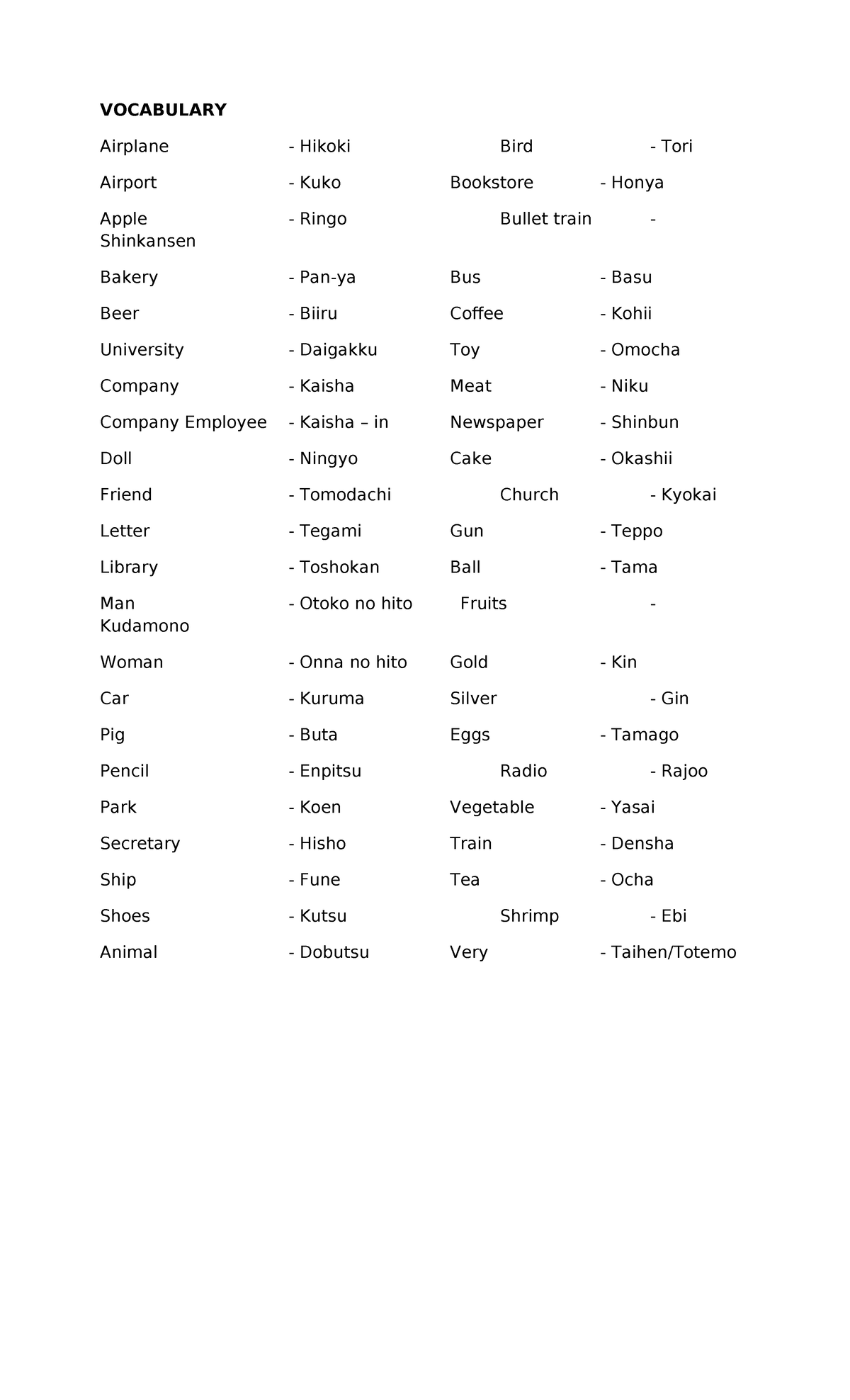 Vocabularies Adjectives and Colors - VOCABULARY Airplane - Hikoki Bird ...