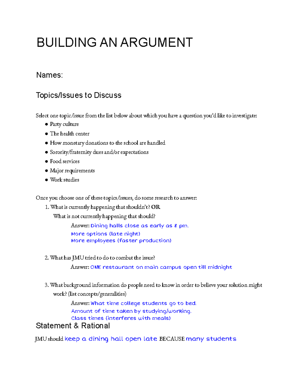 WRTC103 - Building an Argument Assignment - BUILDING AN ARGUMENT Names ...