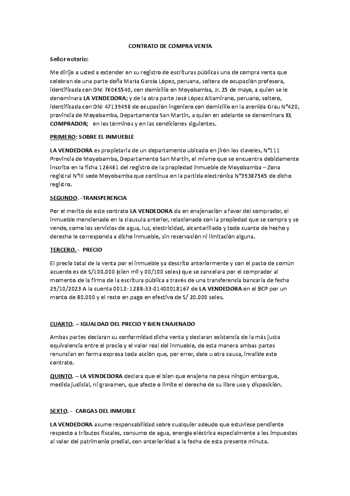 Contrato De Compra Venta Ejemplo Contrato De Compra Venta Señor