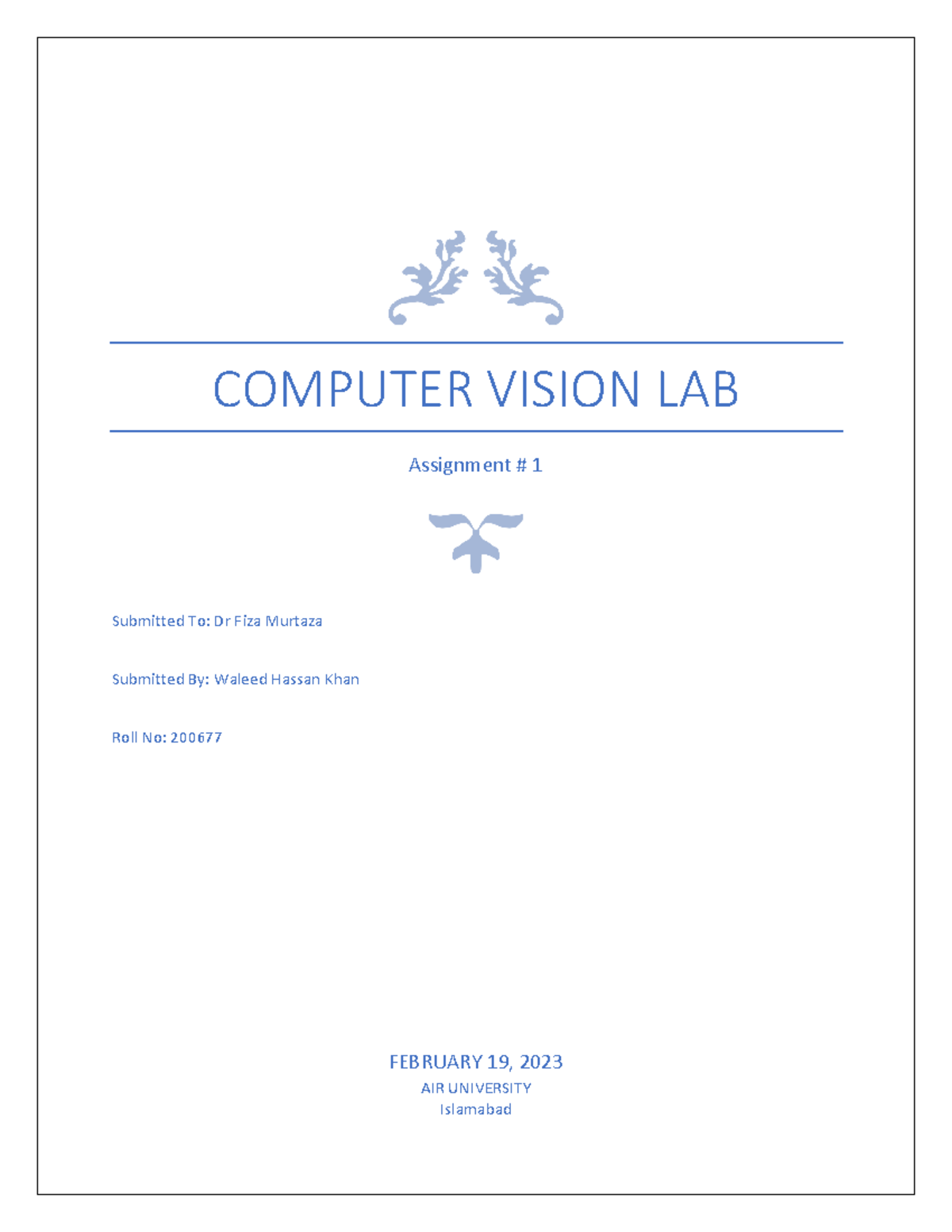 CV Lab Assignment#1 - COMPUTER VISION LAB Assignment # 1 Submitted To ...
