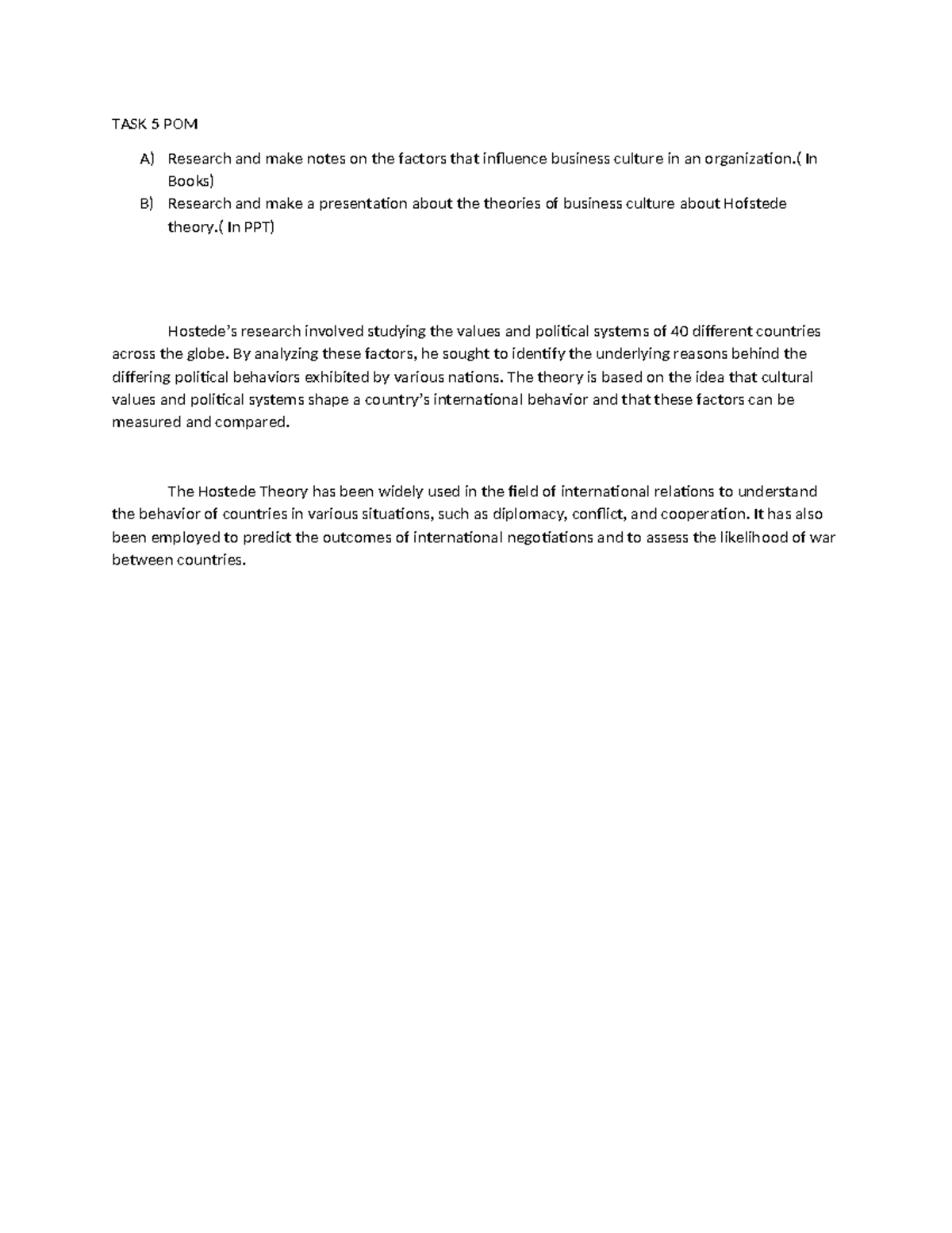 TASK 5 POM - Task to be completed of unit 6 principles of management ...